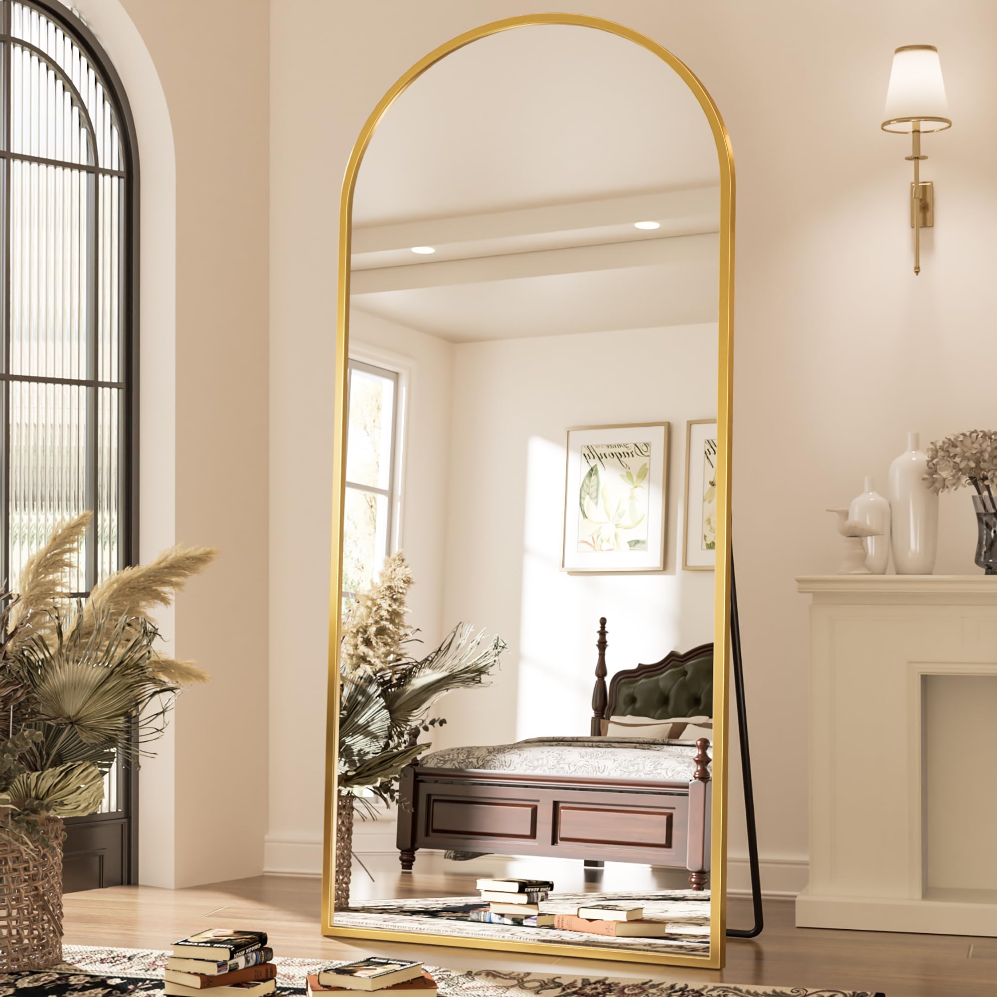 Antok Full Length Mirror, 71"x28" Arched Floor Mirror, Glassless Mirror Full Length with Stand, Floor Mirrors Freestanding, Wall Mounted Mirrors for Living Room, Gold