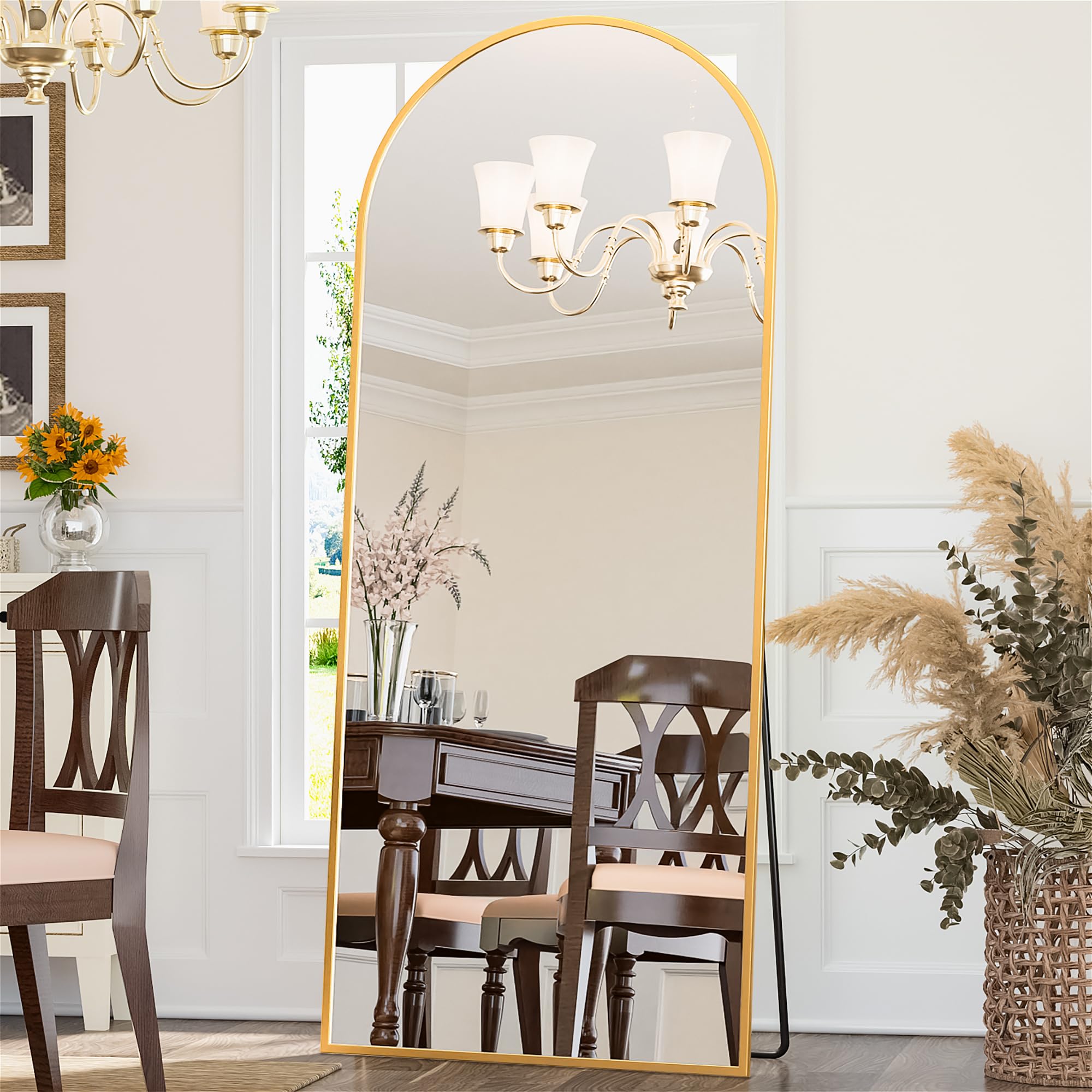 Antok Full Length Mirror, 71"x28" Arched Floor Mirror, Glassless Mirror Full Length with Stand, Floor Mirrors Freestanding, Wall Mounted Mirrors for Living Room, Gold