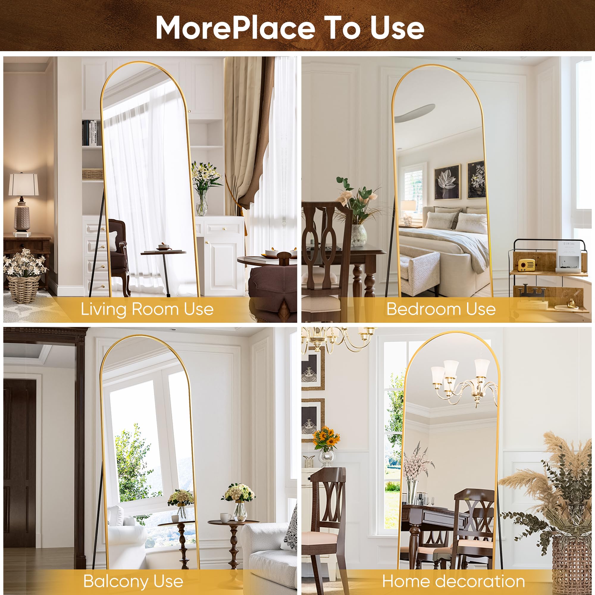 Antok Full Length Mirror, 71"x28" Arched Floor Mirror, Glassless Mirror Full Length with Stand, Floor Mirrors Freestanding, Wall Mounted Mirrors for Living Room, Gold