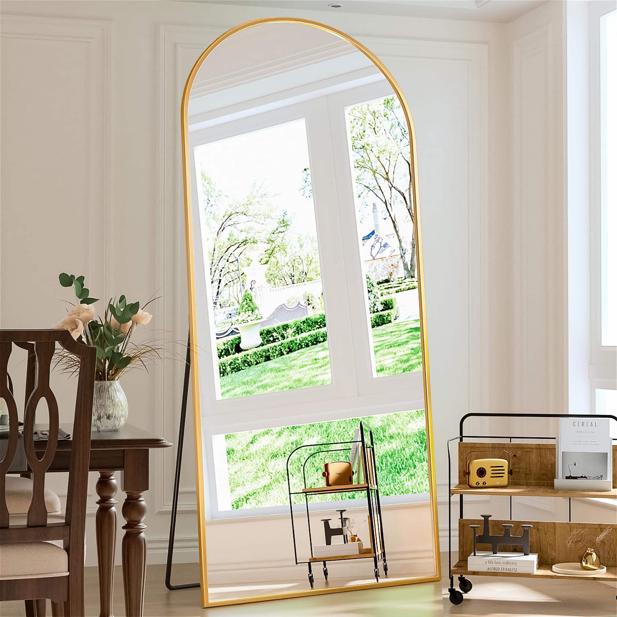 Antok Full Length Mirror, 71"x28" Arched Floor Mirror, Glassless Mirror Full Length with Stand, Floor Mirrors Freestanding, Wall Mounted Mirrors for Living Room, Gold