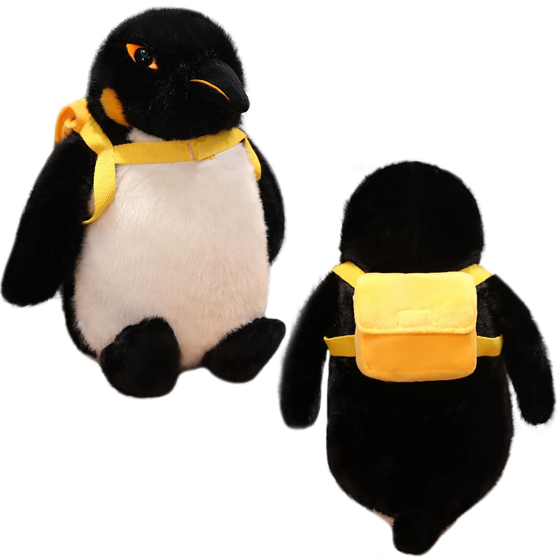 ELAINREN Plush Travel Penguin with Backpack,Realistic Black Penguin Stuffed Toy Lifelike Furry Penguin Plushie Doll Gifts/13.7Inch