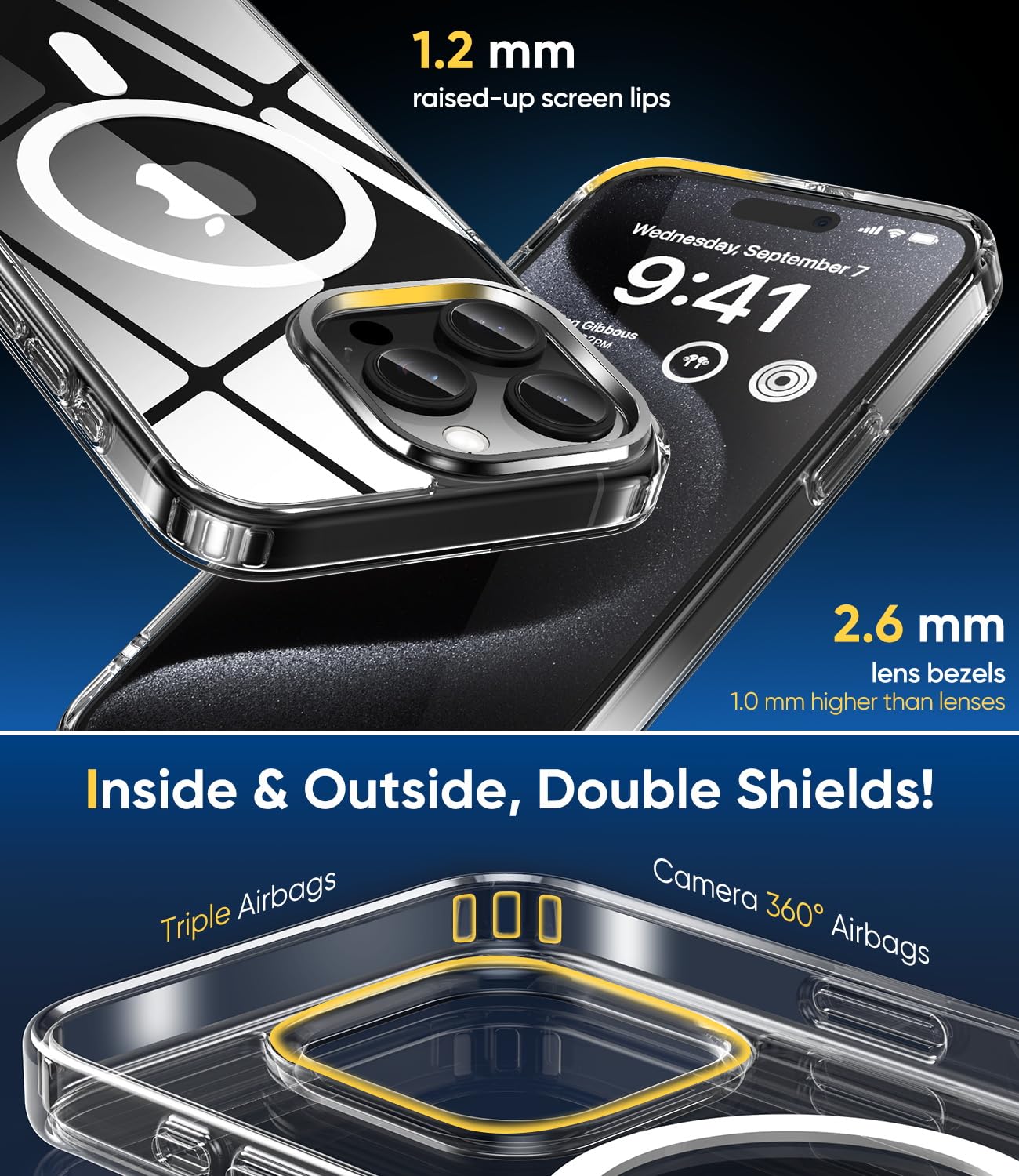 SUCGLES for iPhone 15 Pro Max Case with MagSafe [Ultra Strong Magnetic] [12FT Military Drop Protection] [Shockproof Bumper] Slim Thin Mag Safe Promax Phone Cover for Apple 15pro Max (Clear/Magnet)