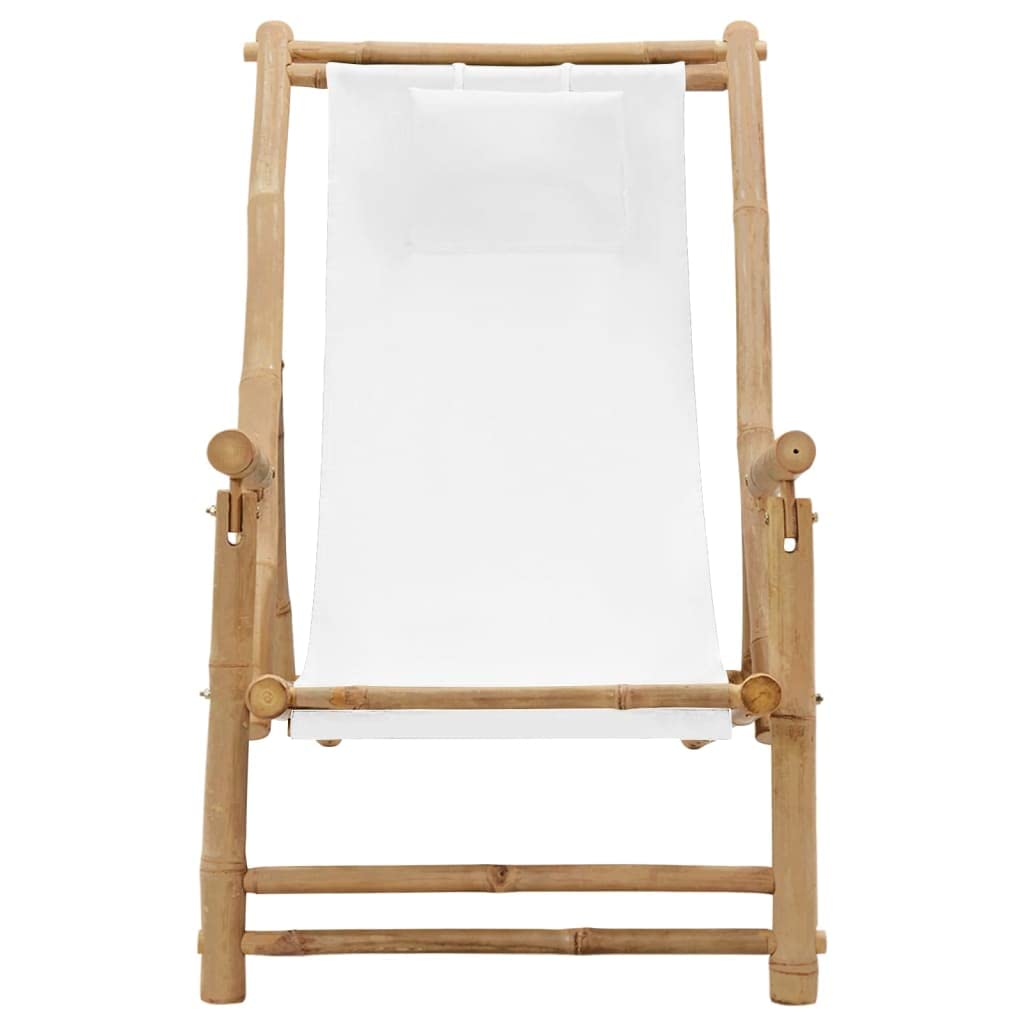 WEMYUFURN Deck Chair Bamboo and Canvas Cream White, Patio Dining Chairs, Bar Stools, Outdoor Seating for Outdoor Relaxation and Entertaining in Your Backyard or Poolside