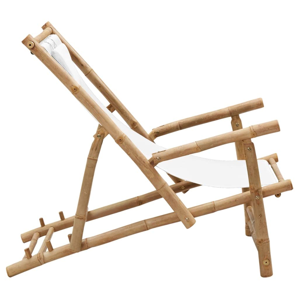 WEMYUFURN Deck Chair Bamboo and Canvas Cream White, Patio Dining Chairs, Bar Stools, Outdoor Seating for Outdoor Relaxation and Entertaining in Your Backyard or Poolside