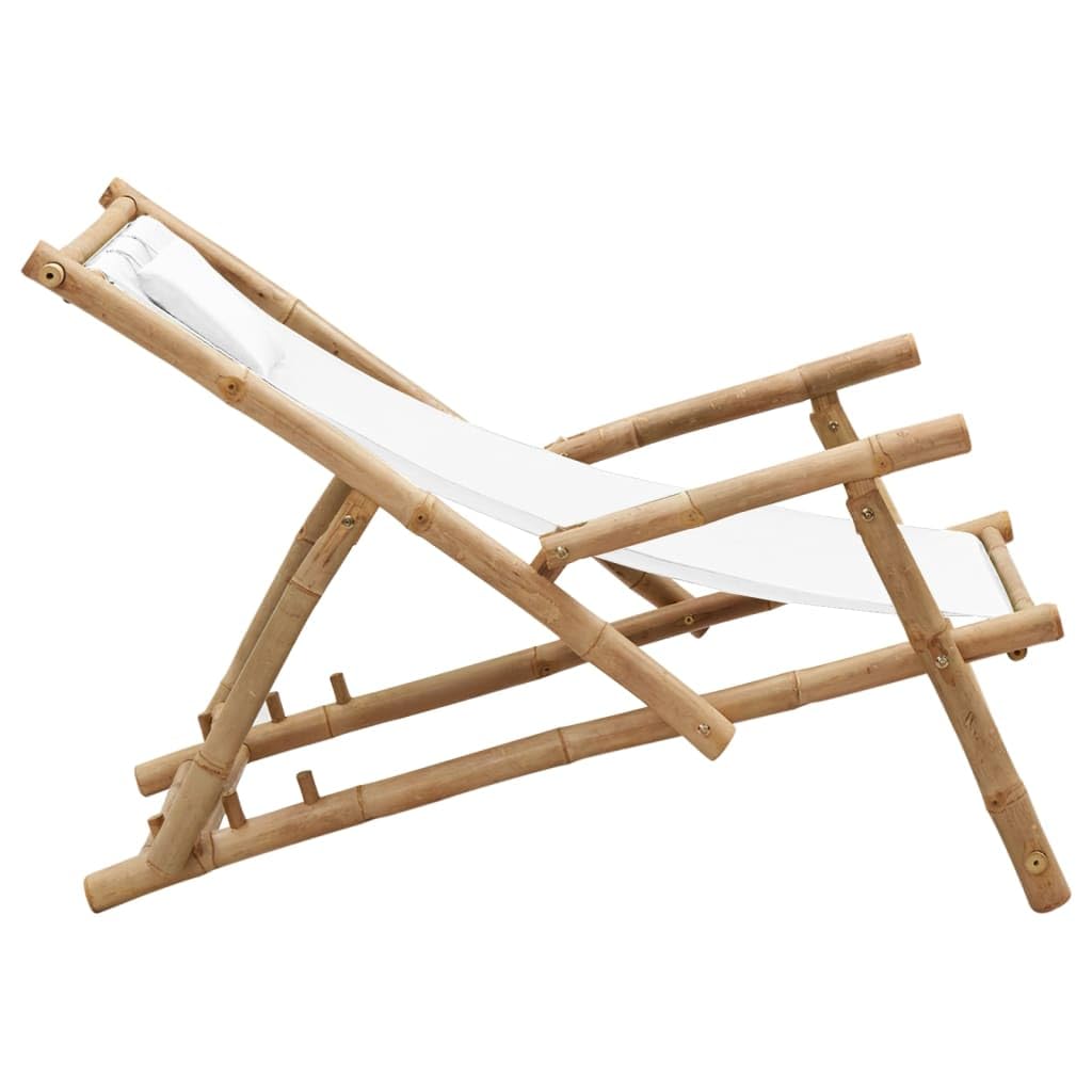 WEMYUFURN Deck Chair Bamboo and Canvas Cream White, Patio Dining Chairs, Bar Stools, Outdoor Seating for Outdoor Relaxation and Entertaining in Your Backyard or Poolside