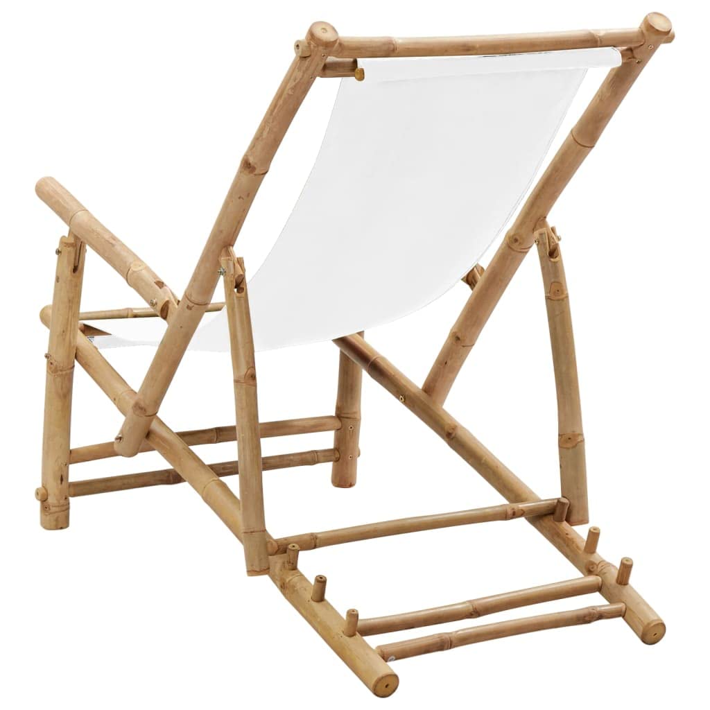 WEMYUFURN Deck Chair Bamboo and Canvas Cream White, Patio Dining Chairs, Bar Stools, Outdoor Seating for Outdoor Relaxation and Entertaining in Your Backyard or Poolside