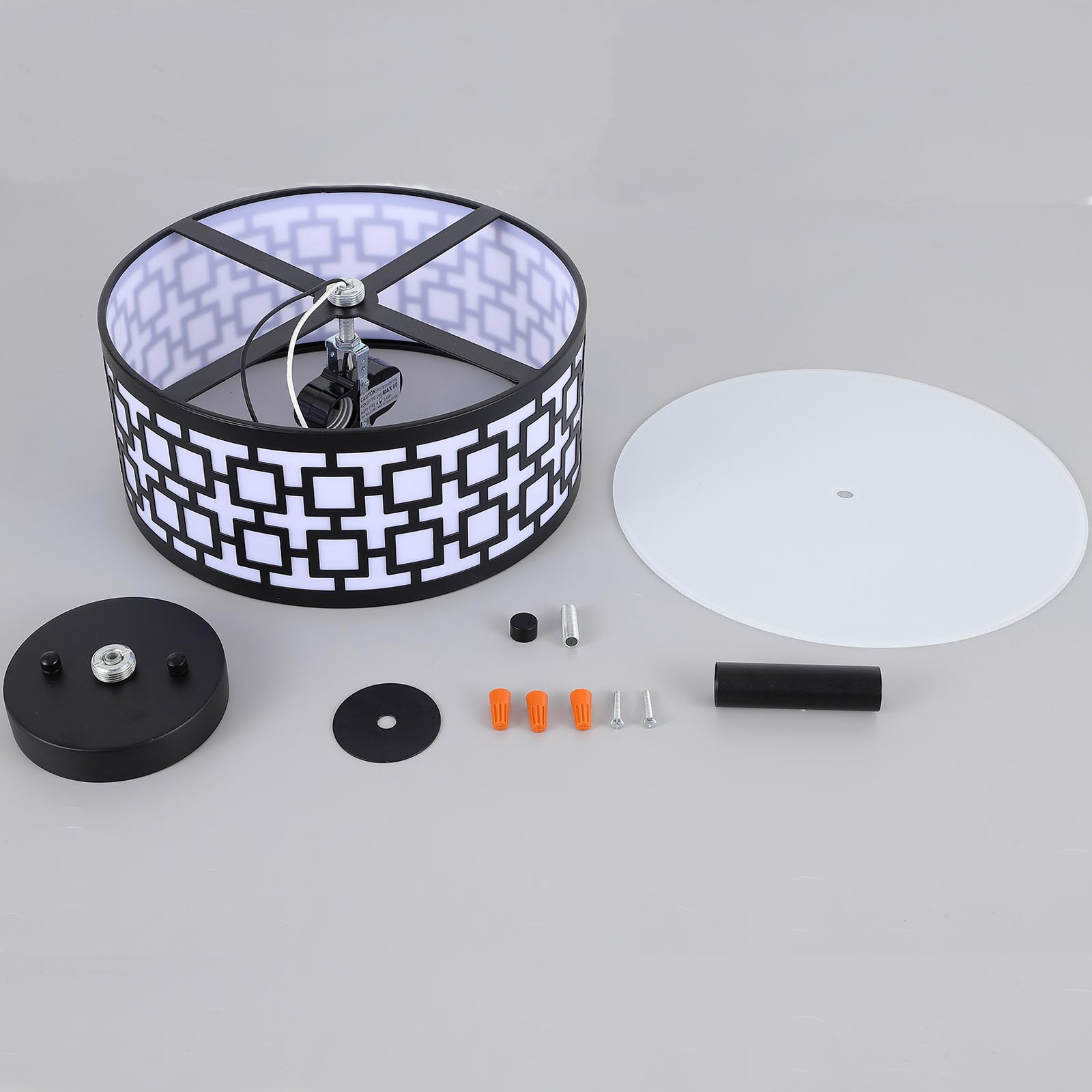Sheenkarion Black Semi Flush Mount Ceiling Light,Modern Ceiling Drum Lighting Fixtures with Round Metal and Glass Shade for Bedroom Hallway Kitchen Dining Living Room Foyer Entry