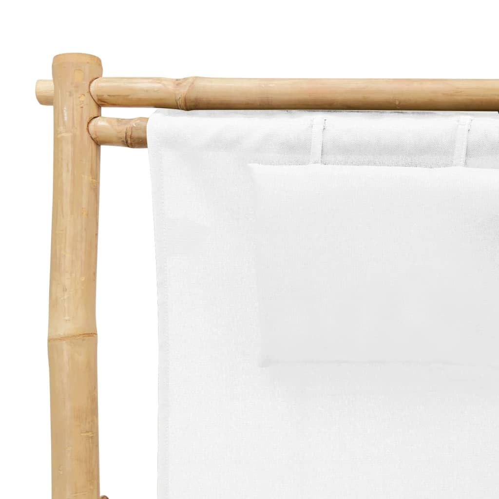 WEMYUFURN Deck Chair Bamboo and Canvas Cream White, Patio Dining Chairs, Bar Stools, Outdoor Seating for Outdoor Relaxation and Entertaining in Your Backyard or Poolside