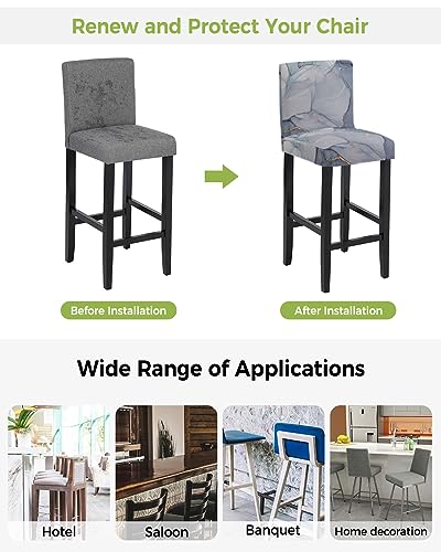 IDOWMAT Bar Stool Cover with Back - Stretch Washable Chair Covers Gold Gray Marble Abstract Ink Art Painting Chairs Slipcover for Kitchen Pub Dining Room Cafe, 4 Pack