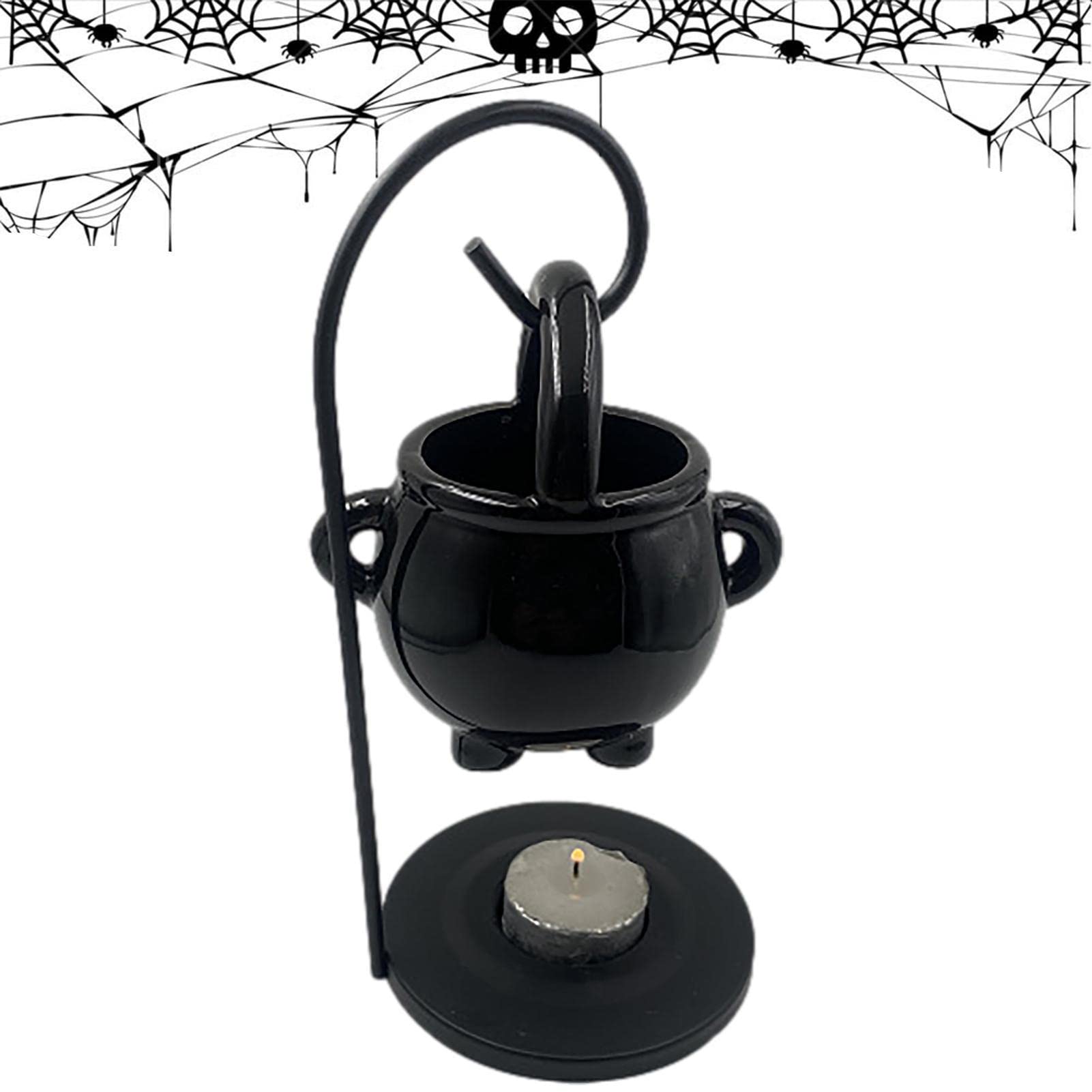 Bavokon Hanging Cauldron Pagan Oil Burner - Halloween Wax Burner,Black Cauldron Wax Burner,Ceramic Wax-Warmer Aroma Diffuser with Handle for Fragrance Wax Melts,Enchanting Witches Home Decor Element