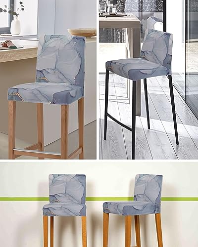 IDOWMAT Bar Stool Cover with Back - Stretch Washable Chair Covers Gold Gray Marble Abstract Ink Art Painting Chairs Slipcover for Kitchen Pub Dining Room Cafe, 4 Pack