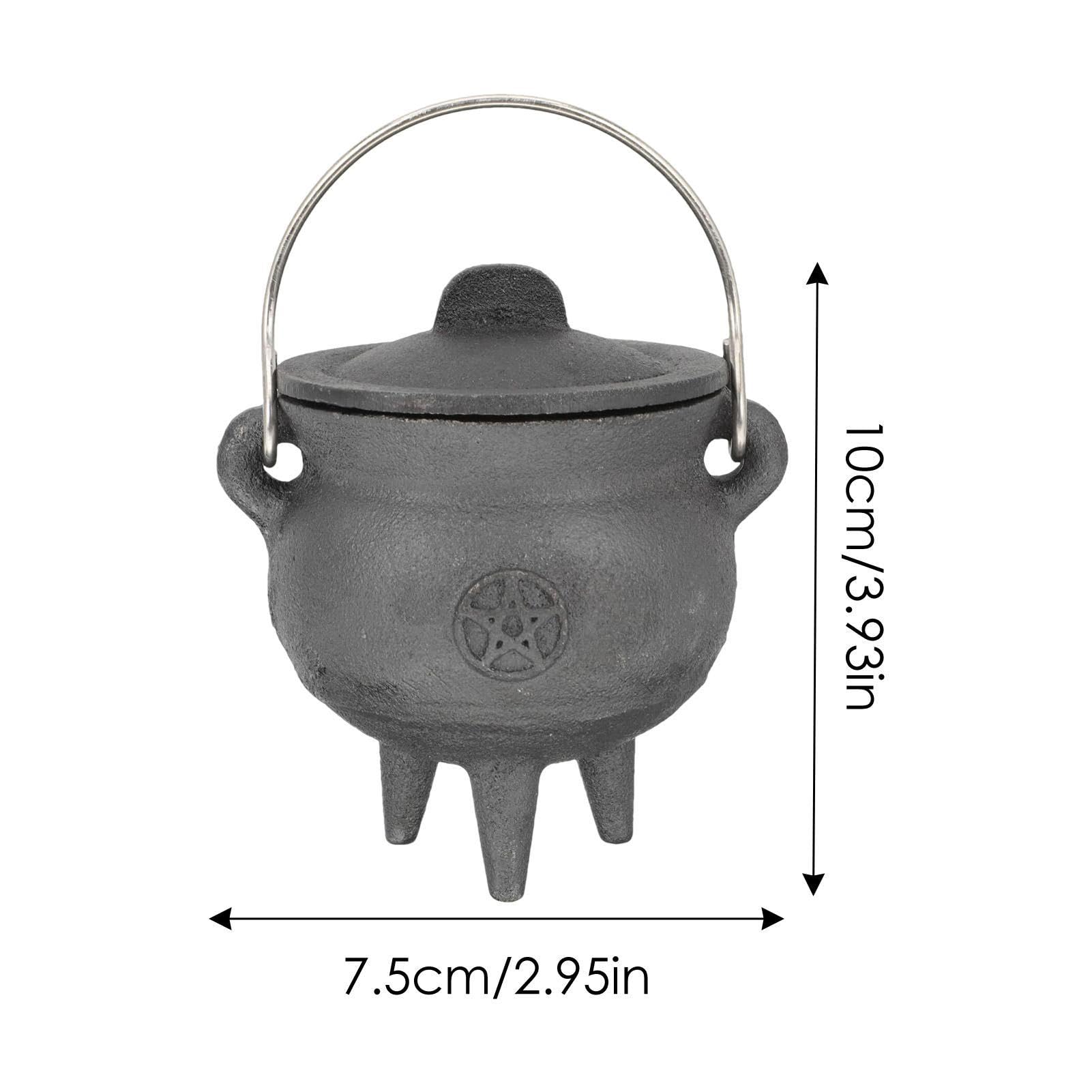 Cast Iron Cauldron with Lid and Carry Handle, 4 Inch Halloween Witch Pot for Spells, Smudging, Ritual & Blessings | Halloween Decoration Or Incense Burning