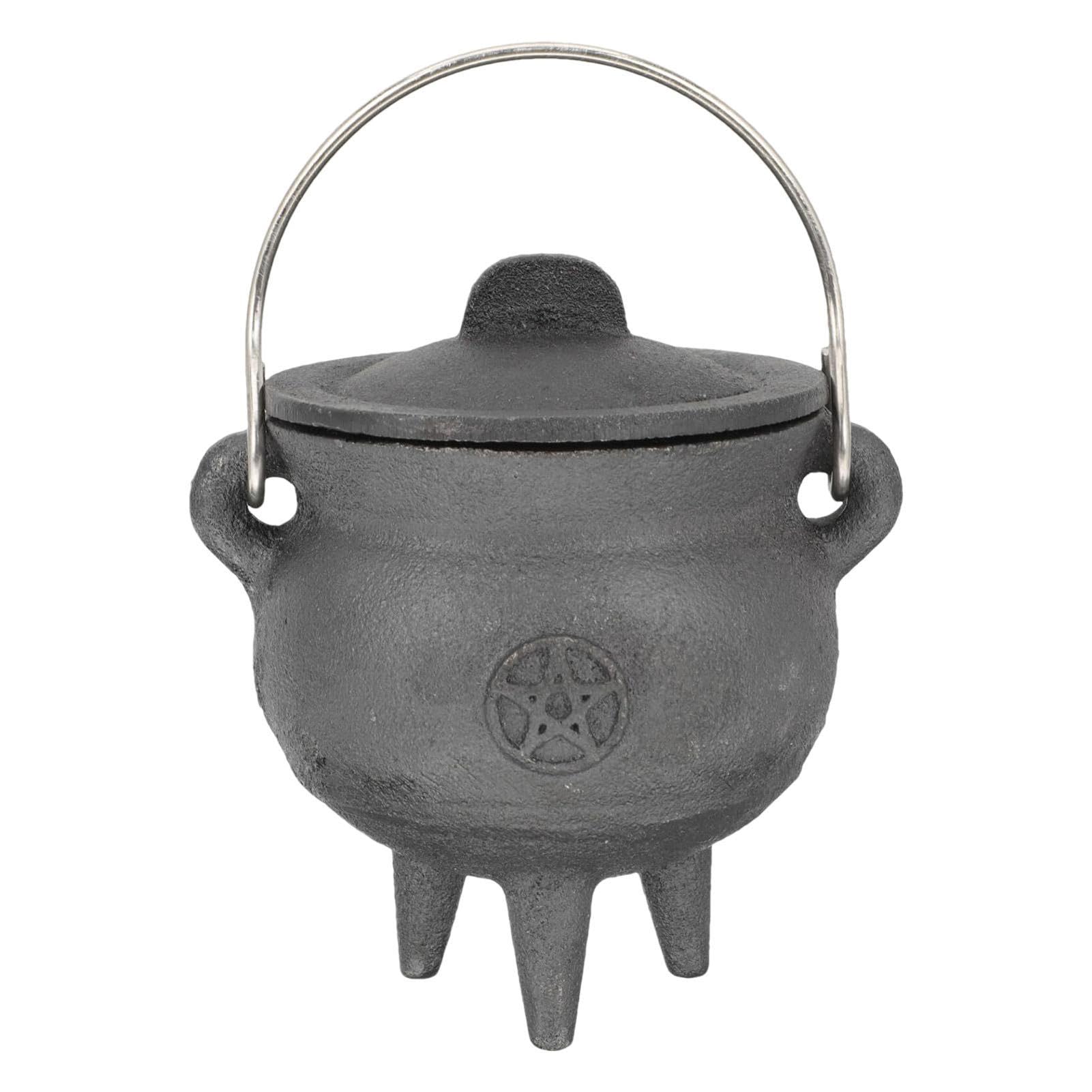 Cast Iron Cauldron with Lid and Carry Handle, 4 Inch Halloween Witch Pot for Spells, Smudging, Ritual & Blessings | Halloween Decoration Or Incense Burning