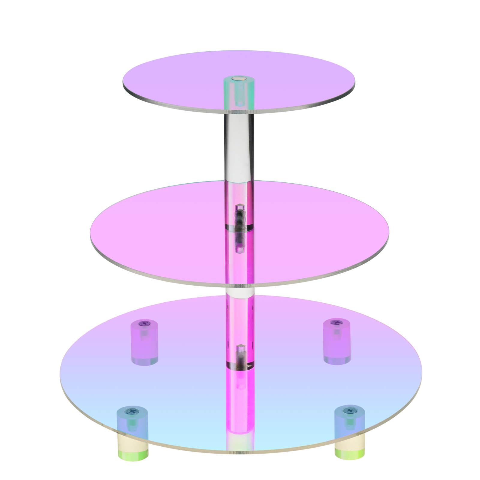 HAOWUJIN Rainbow Acrylic 3 Tier Cupcake Stand for 24 Cupcakes, Cake and Cupcake Tower Combo Display for Baby Shower, Graduation, Weddings, Birthday Parties, Round