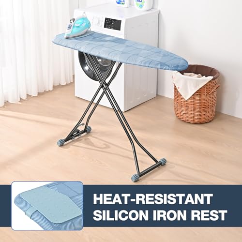 APEXCHASER Ironing Board with Iron Rest, Compact and Space Saver Iron Board, Extra Thick Cover, Height Adjustable, Wall Mount & Closet Hanger 13x43 Blue
