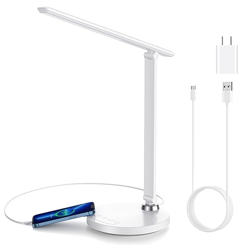 Kary Small LED Desk Lamp Foldable, Brightness Desk Light for for College Dorm Room/Home Office/Desktop/Reading/Study, 2 USB Charging Port,Touch Control,5 Level Color & Bright