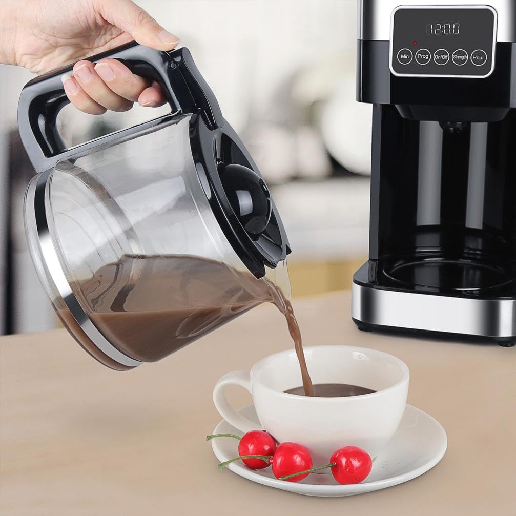 10 Cup Coffee Maker,Programmable Coffee Machine with Touch Screen,Glass Carefe,Reusable Filter,Auto Shut-Off and Pause,Regular & Strong Brew for Home and Office,Silver and Black
