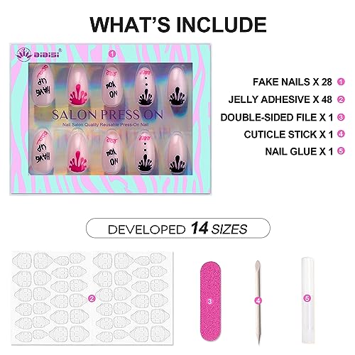 Halloween Press on Nails Short Almond Pink False Nails, Gel Acrylic Fake Nails with Glue, Salon Effect Natural Fit Reusable Glue on Nails Set 14Size 28Pcs, Halloween Design