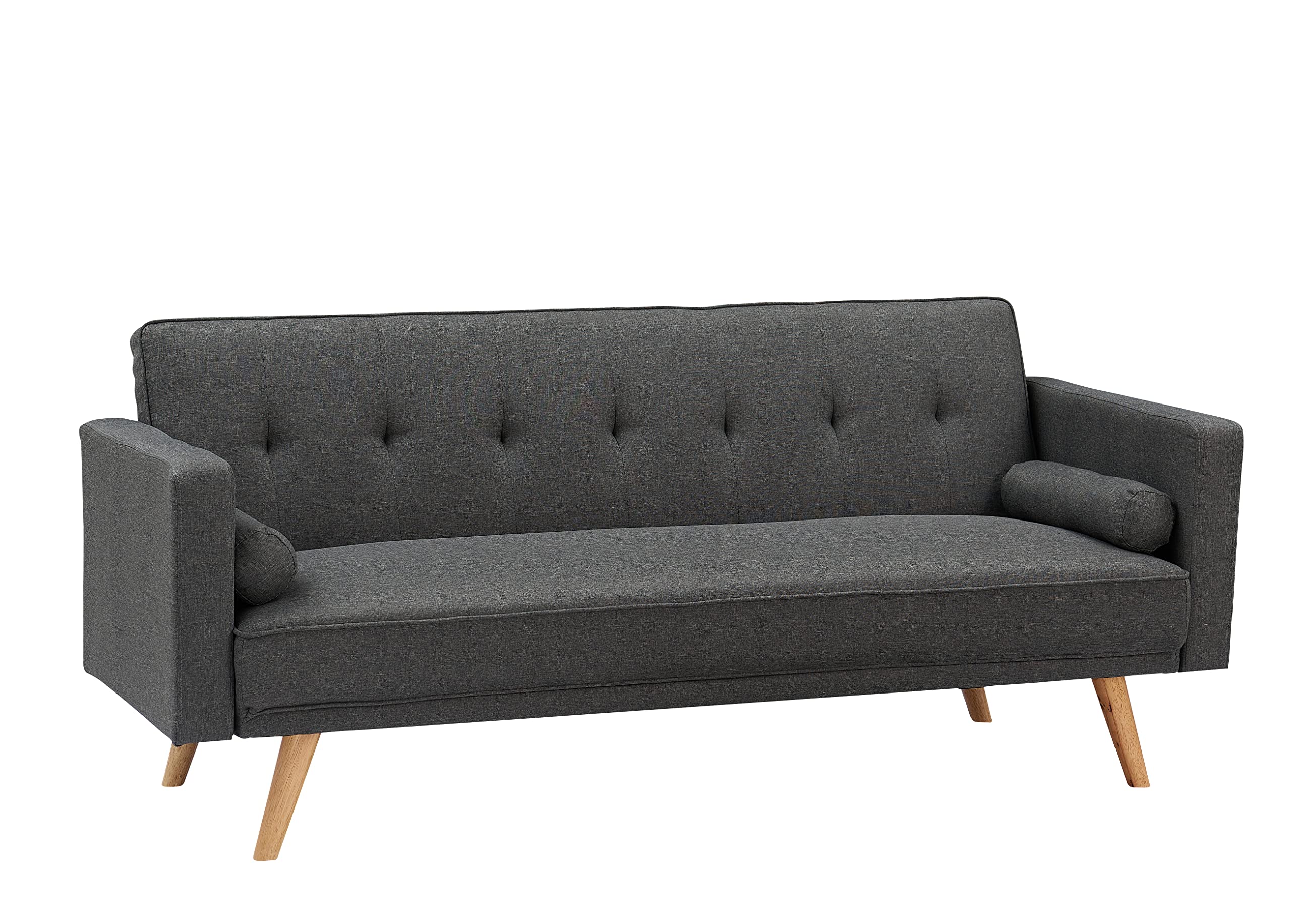 Eafurn Tufted Cotton Futon Sofa Couch Room Convertible Sleeper Guest Bed Dyabed Twin Size with Quick Adjustable Backrest and 2 Pillows for Compact Living Spaces, Dark Gray