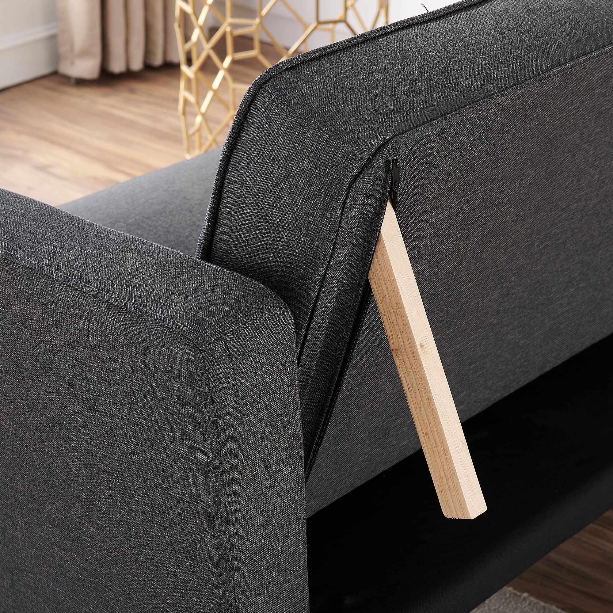 Eafurn Tufted Cotton Futon Sofa Couch Room Convertible Sleeper Guest Bed Dyabed Twin Size with Quick Adjustable Backrest and 2 Pillows for Compact Living Spaces, Dark Gray