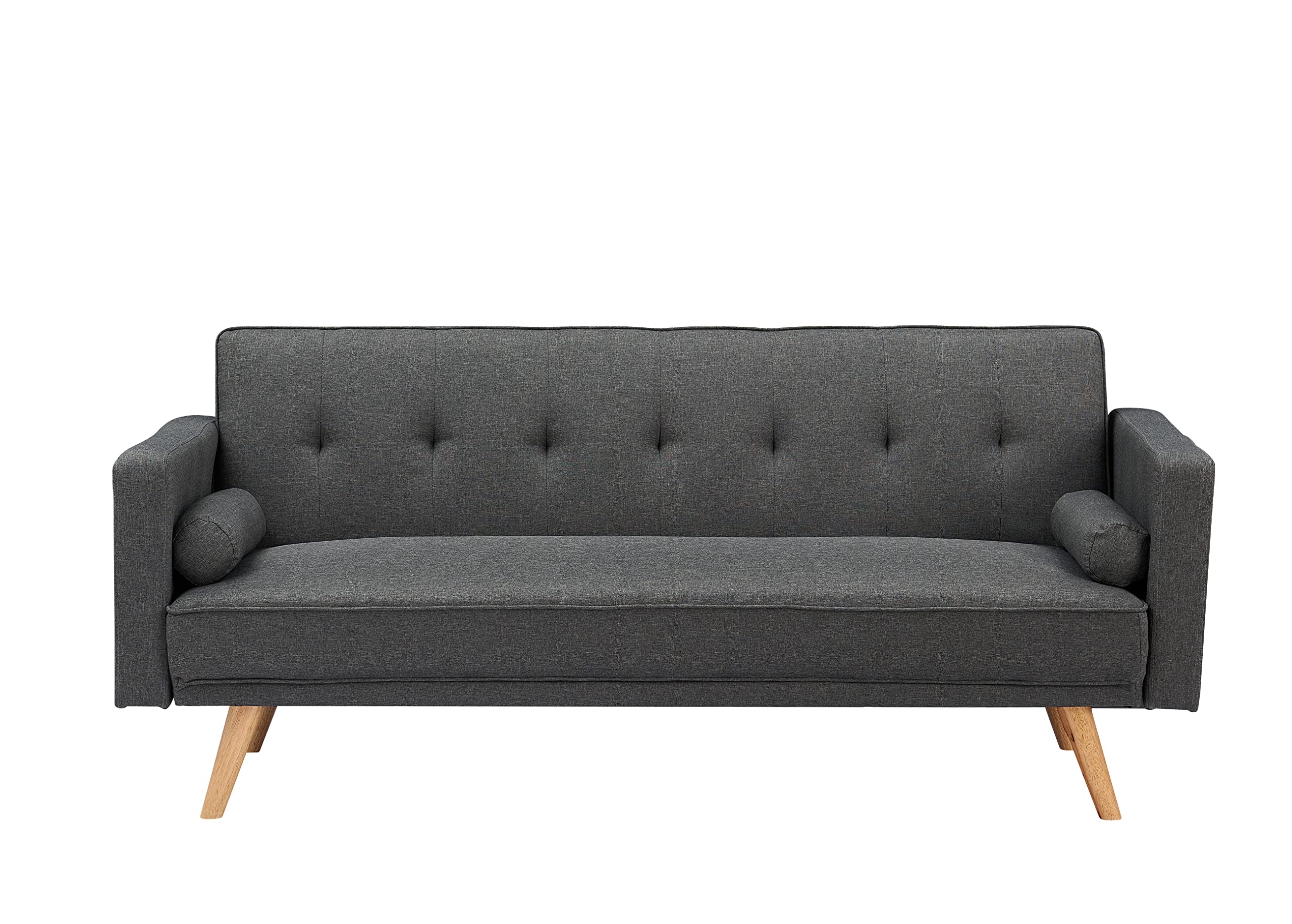 Eafurn Tufted Cotton Futon Sofa Couch Room Convertible Sleeper Guest Bed Dyabed Twin Size with Quick Adjustable Backrest and 2 Pillows for Compact Living Spaces, Dark Gray