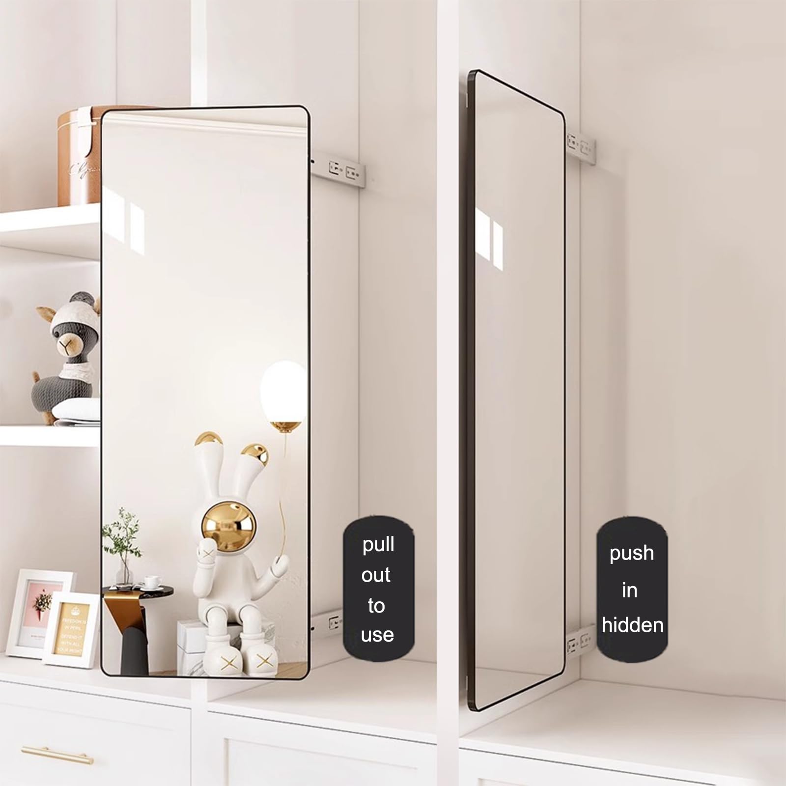 Hideaway Closet Mirror - Retractable Full Length Mirror, 35" x 16" Wall Mounted, Suitable for Bedroom, Locker Room, Cloakroom