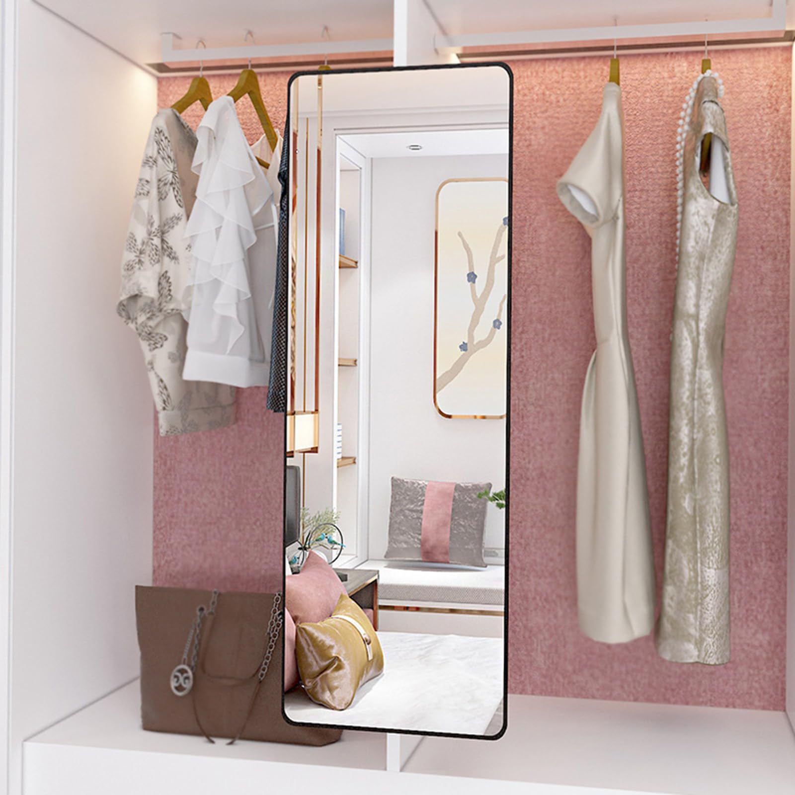Hideaway Closet Mirror - Retractable Full Length Mirror, 35" x 16" Wall Mounted, Suitable for Bedroom, Locker Room, Cloakroom