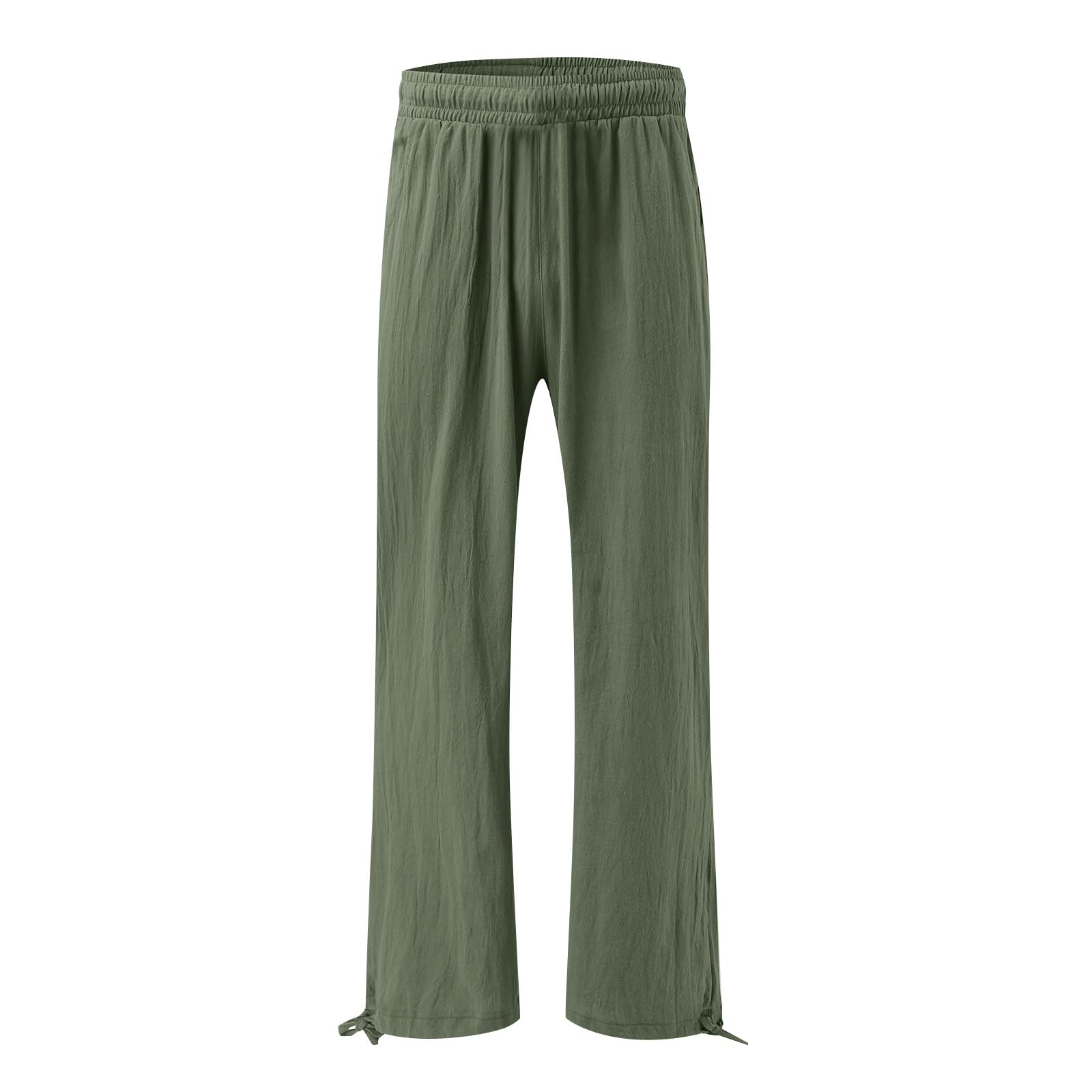 Linen Wide Leg Palazzo Pants - Summer Boho Beach Casual Pants with Pockets, High Waisted, Elastic Waist, Drawstring, Comfy Loose Trousers