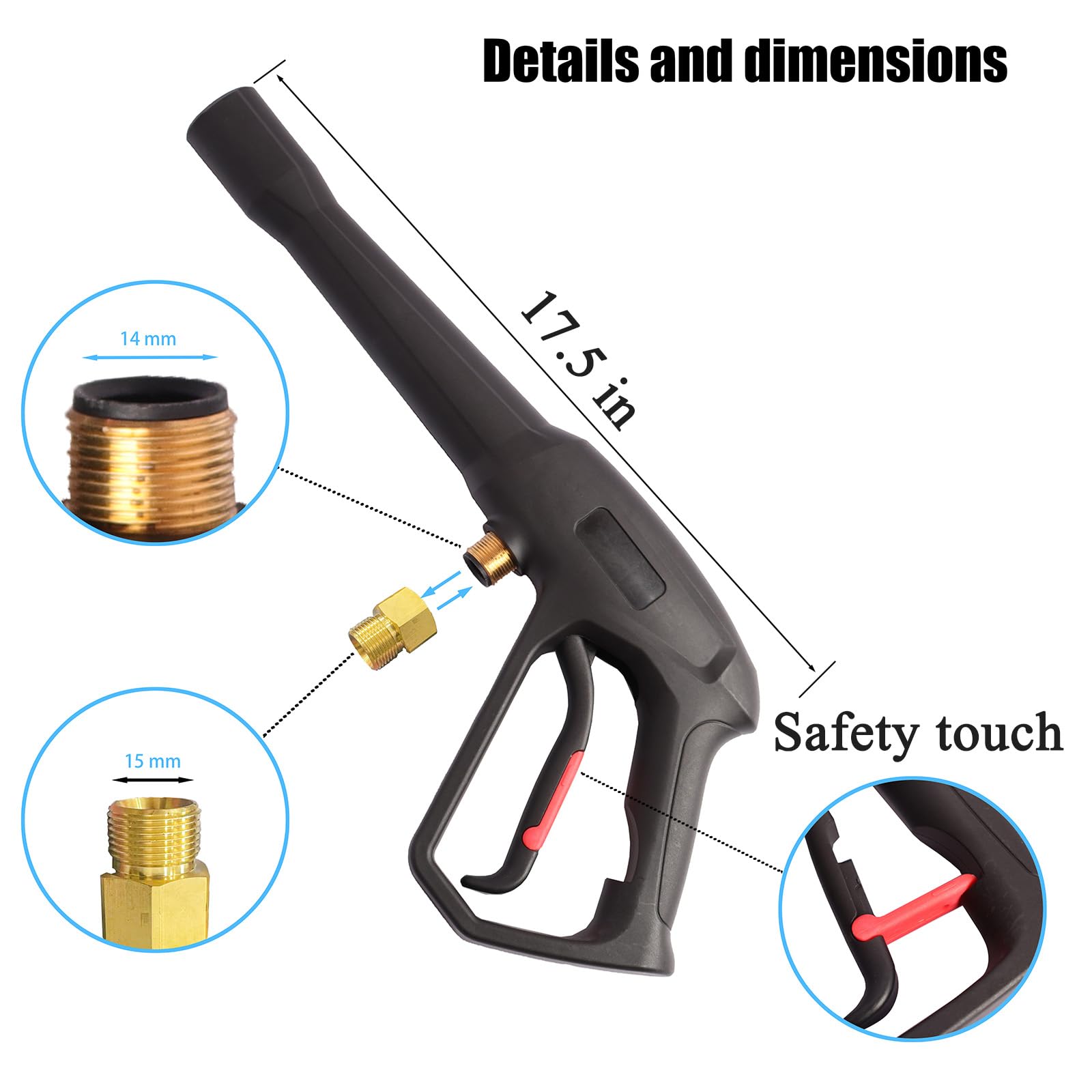 Pressure Washer Spray Gun - for Ryobi Pressure Washer Gun M22-14MM and M22-15MM Hose Connectors - with 1 Tips Holder and 5 Spray Nozzle Tips