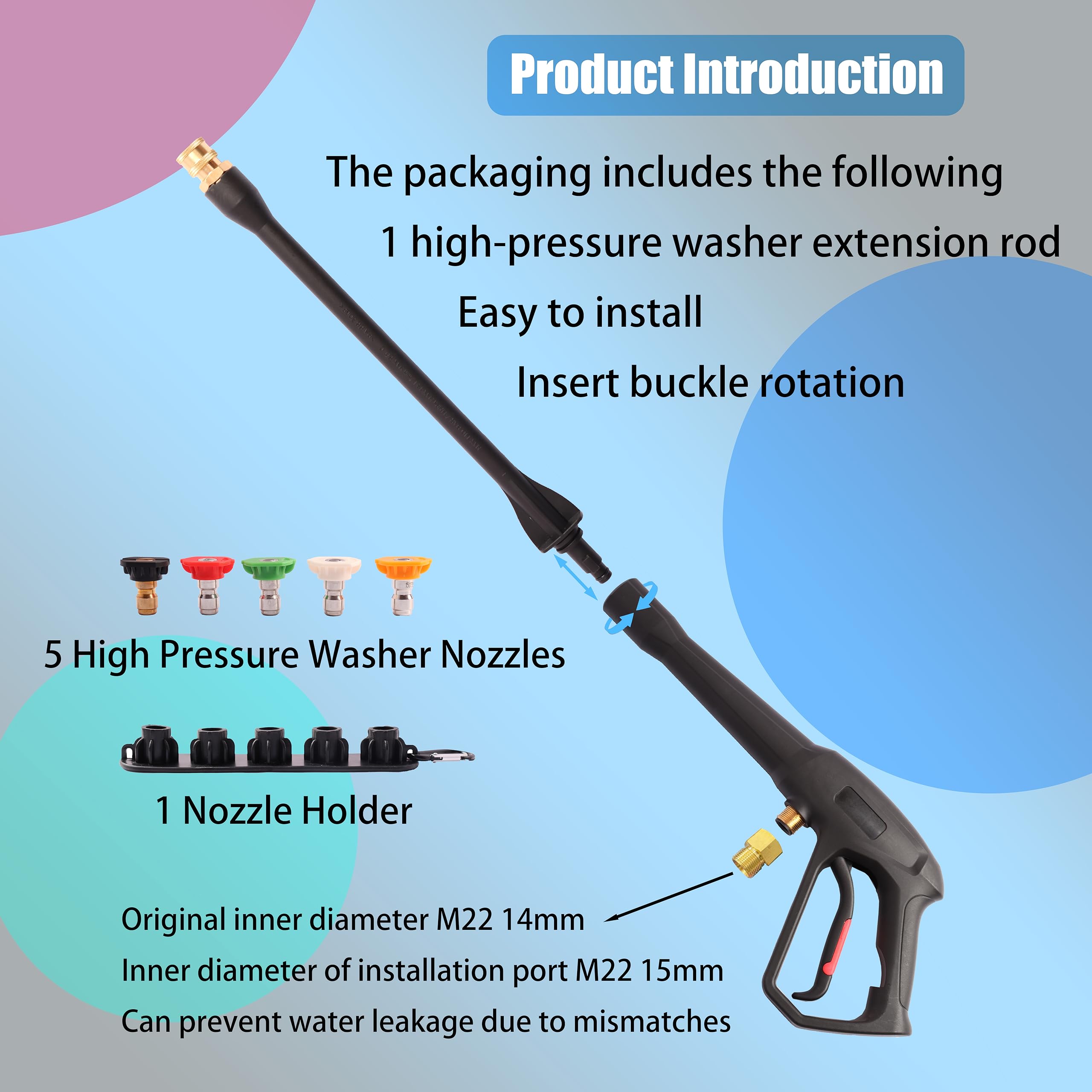 Pressure Washer Spray Gun - for Ryobi Pressure Washer Gun M22-14MM and M22-15MM Hose Connectors - with 1 Tips Holder and 5 Spray Nozzle Tips