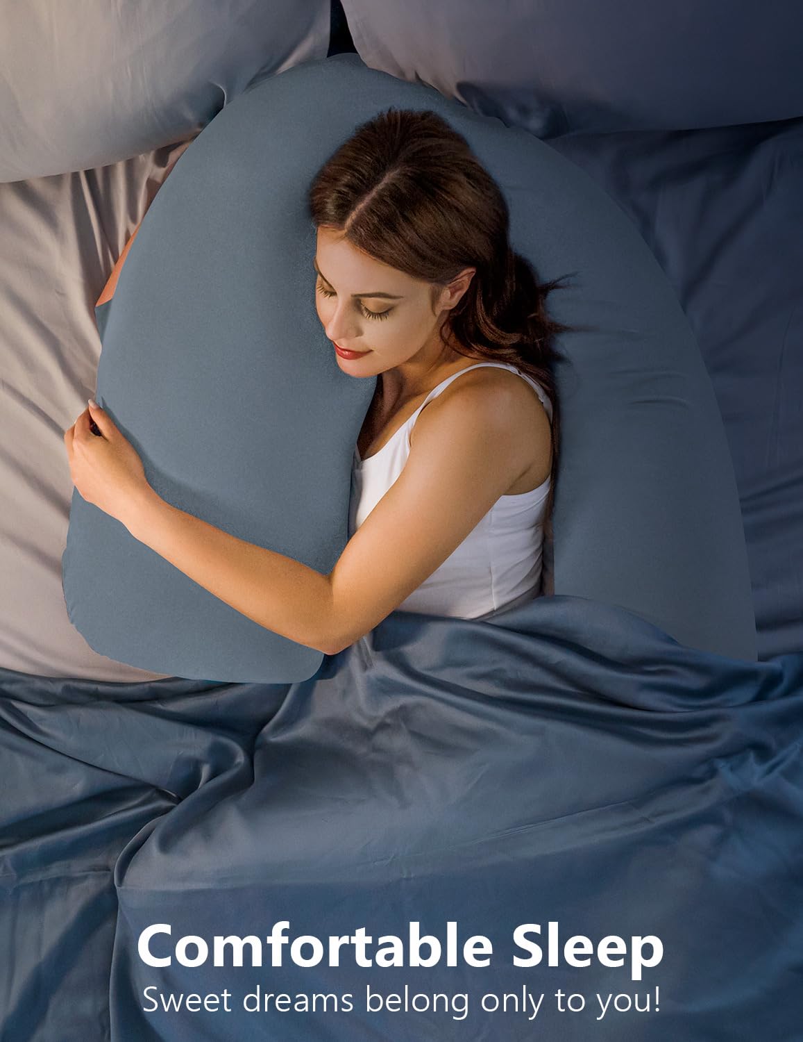 AngQi Body Pregnancy Pillow,L-Shaped Pregnancy Pillow for Side Sleepers,Maternity Body Pillow with Velvet & Jersey Cover, Gray&Blue