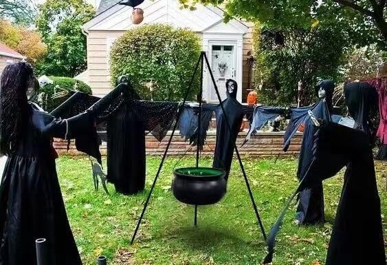 Halloween Decorations Outdoor - Witches Cauldron on Tripod with Lights - Black Plastic Cauldron Candy Bucket Decoration for Yard Home Porch Outside