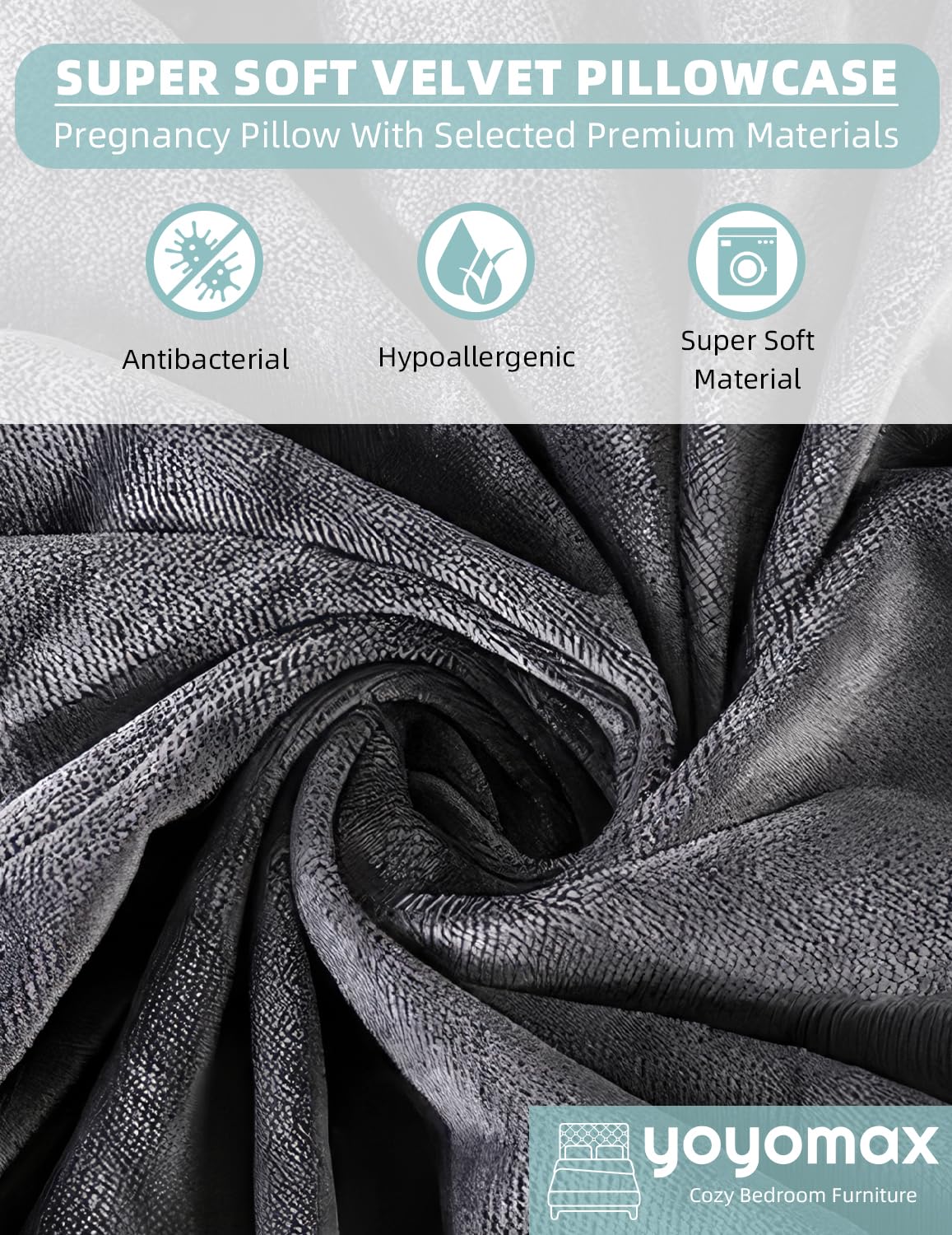 yoyomax U-Shaped Pregnancy Pillows, Memory Foam Pregnancy Pillow Full Body Maternity Pillow with Removable Cover-57 Inch Pregnancy Pillows for Sleeping-Darkgrey