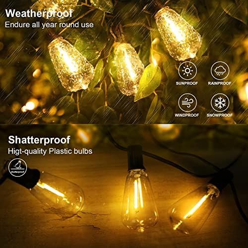 RTTY Solar String Lights Outdoor Waterproof 100ft with Remote and 52 Edison Bulb,Dimmable&Shatterproof,ST38 Solar Powered String Lights for Outside,Patio,Porch