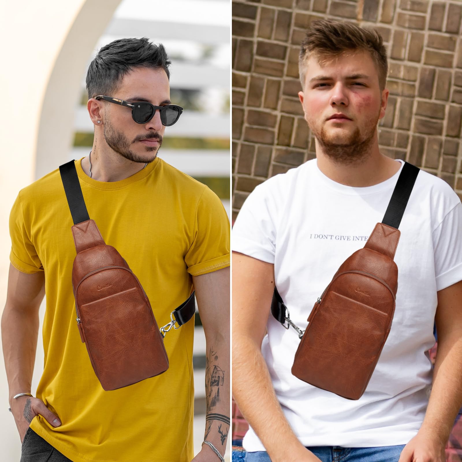 CANTLOR Small Sling Bag Crossbody Backpack Shoulder Bag for Men PU Leather Sling Backpack Daypack for Travel Cycling