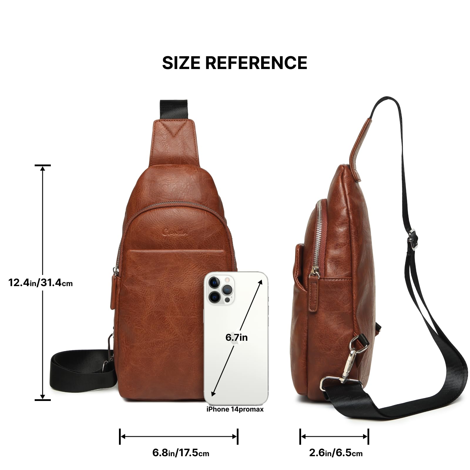 CANTLOR Small Sling Bag Crossbody Backpack Shoulder Bag for Men PU Leather Sling Backpack Daypack for Travel Cycling