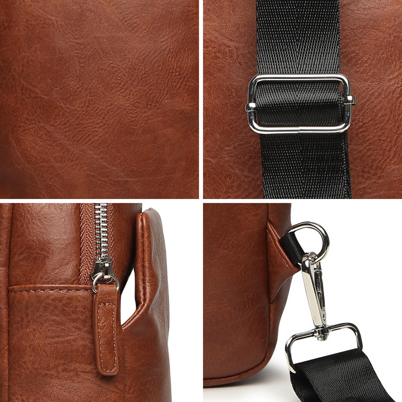 CANTLOR Small Sling Bag Crossbody Backpack Shoulder Bag for Men PU Leather Sling Backpack Daypack for Travel Cycling