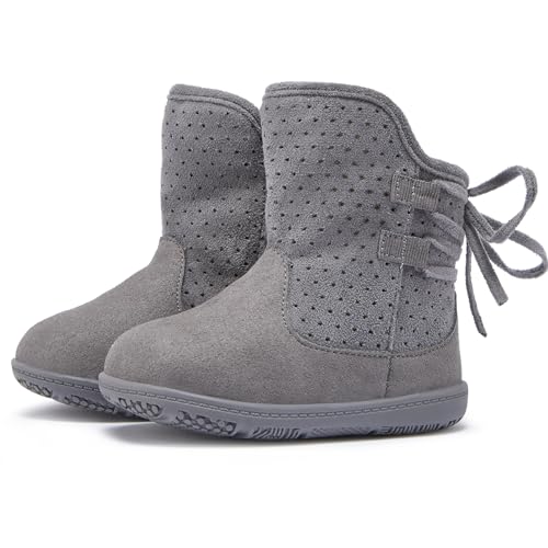 BMCiTYBM Baby Girl Winter Snow Boots Western Warm Fur Booties Infant First Walker Shoes for 6 9 12 18 24 Months Grey Size 4 Toddler
