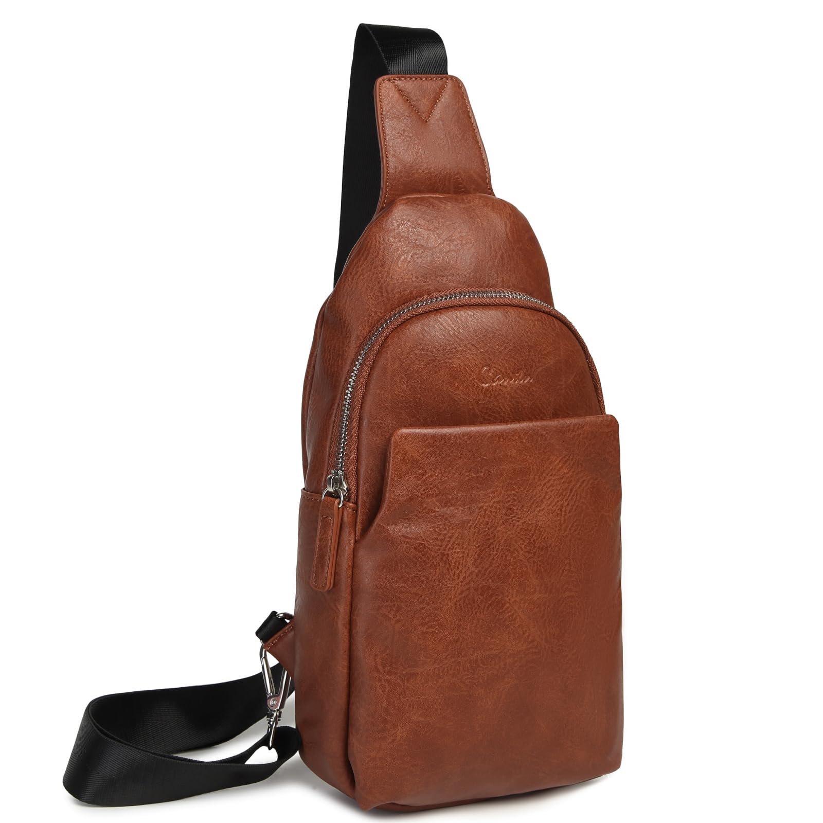 CANTLOR Small Sling Bag Crossbody Backpack Shoulder Bag for Men PU Leather Sling Backpack Daypack for Travel Cycling