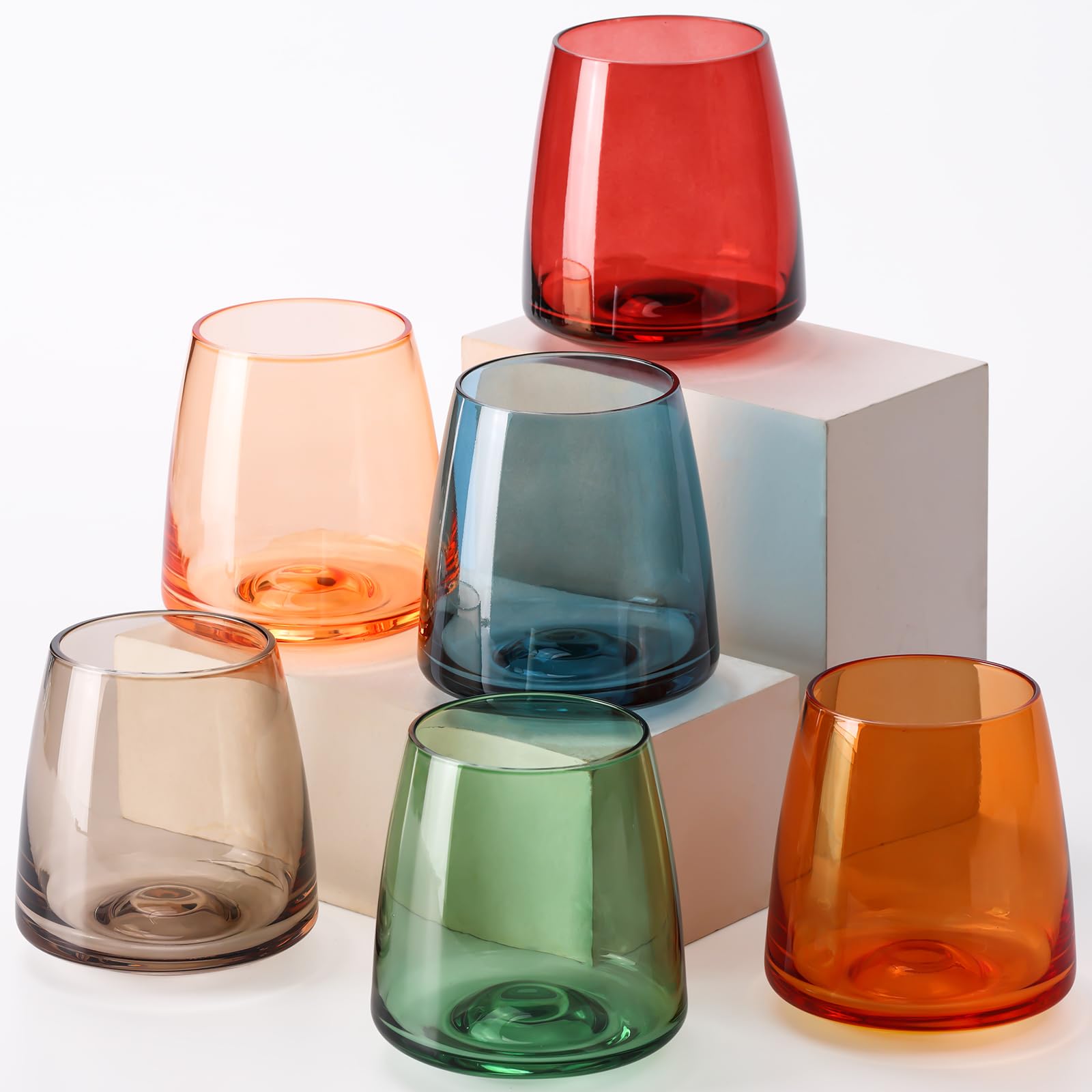 comfit Stemless Colored Wine Glasses Set of 6-15oz Colorful Wine Glasses,Perfect Red Wine Glass Stemware for Wine Lover in Mothers Day Gifts,Party