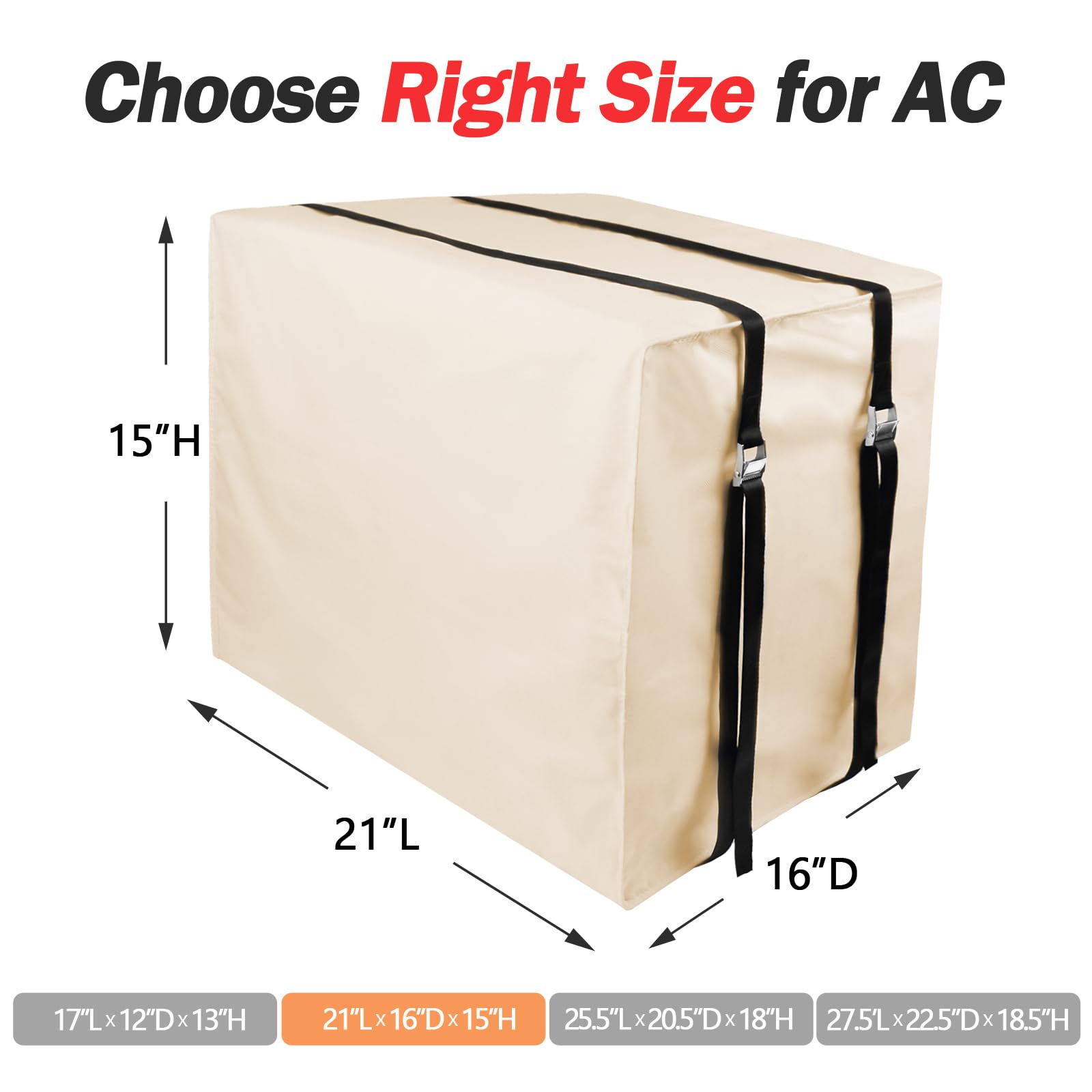 Window Air Conditioner Cover Outside Unit for Winter Insulation, Window AC Covers with 3 Layers Insulation, Waterproof & Dust-Proof Air Conditioner Covers for Window Units, 21"Lx15"Hx16"D - Beige