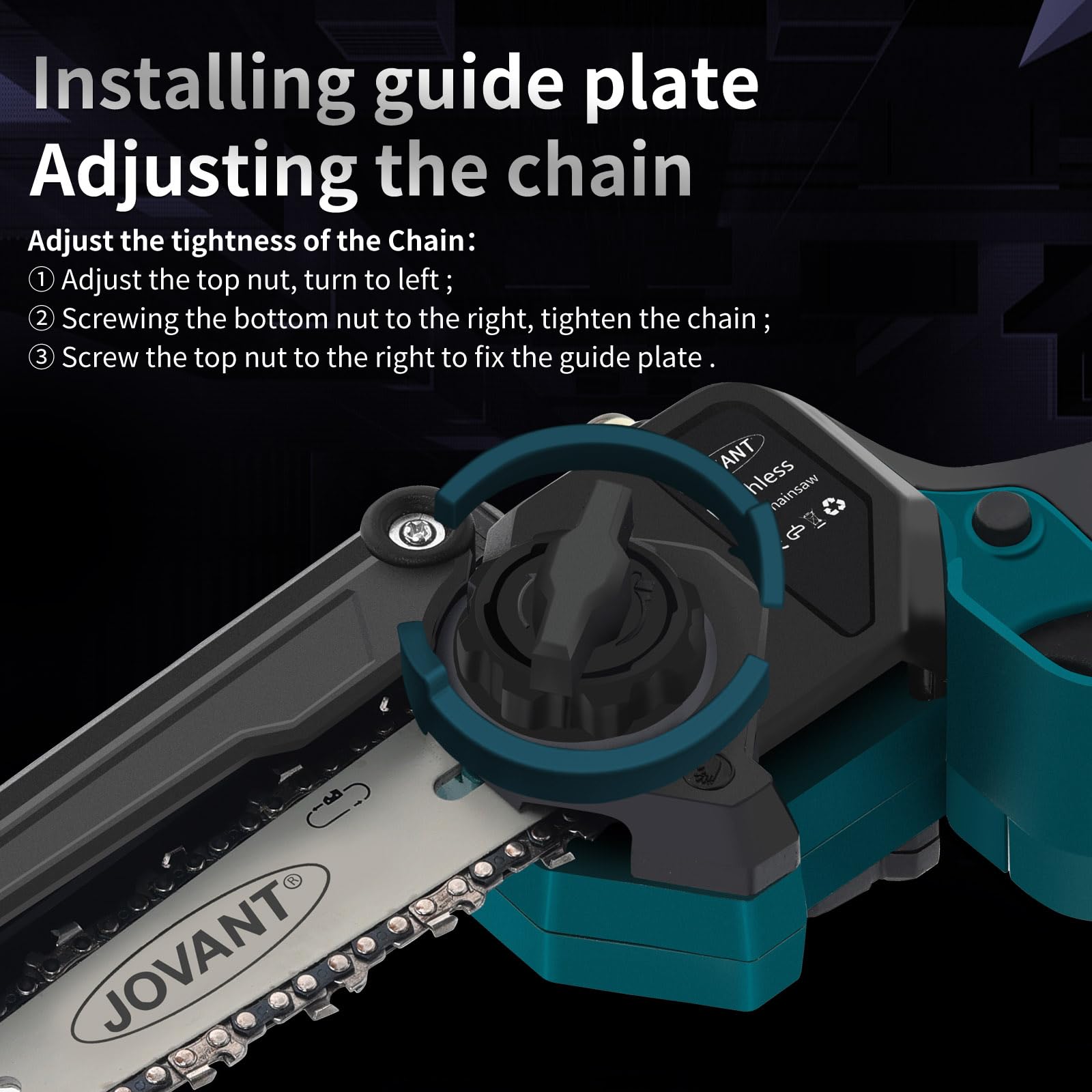 Mini ChainSaw Cordless (No Battery), Electric Chainsaw with Auto Oiler-system Small Handheld Saw JOVANT 6-inch Power Chain Saws (Tools Only)
