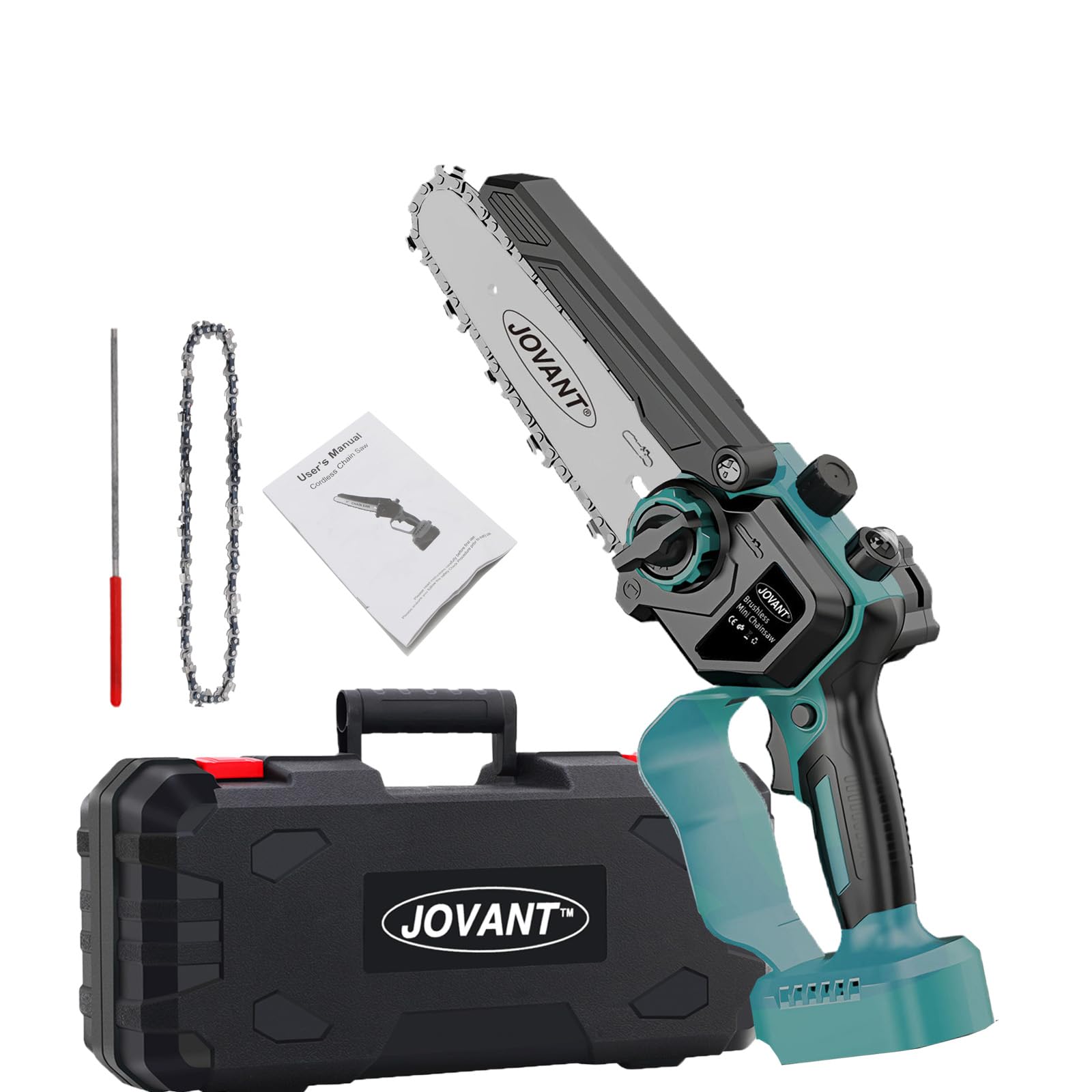 Mini ChainSaw Cordless (No Battery), Electric Chainsaw with Auto Oiler-system Small Handheld Saw JOVANT 6-inch Power Chain Saws (Tools Only)