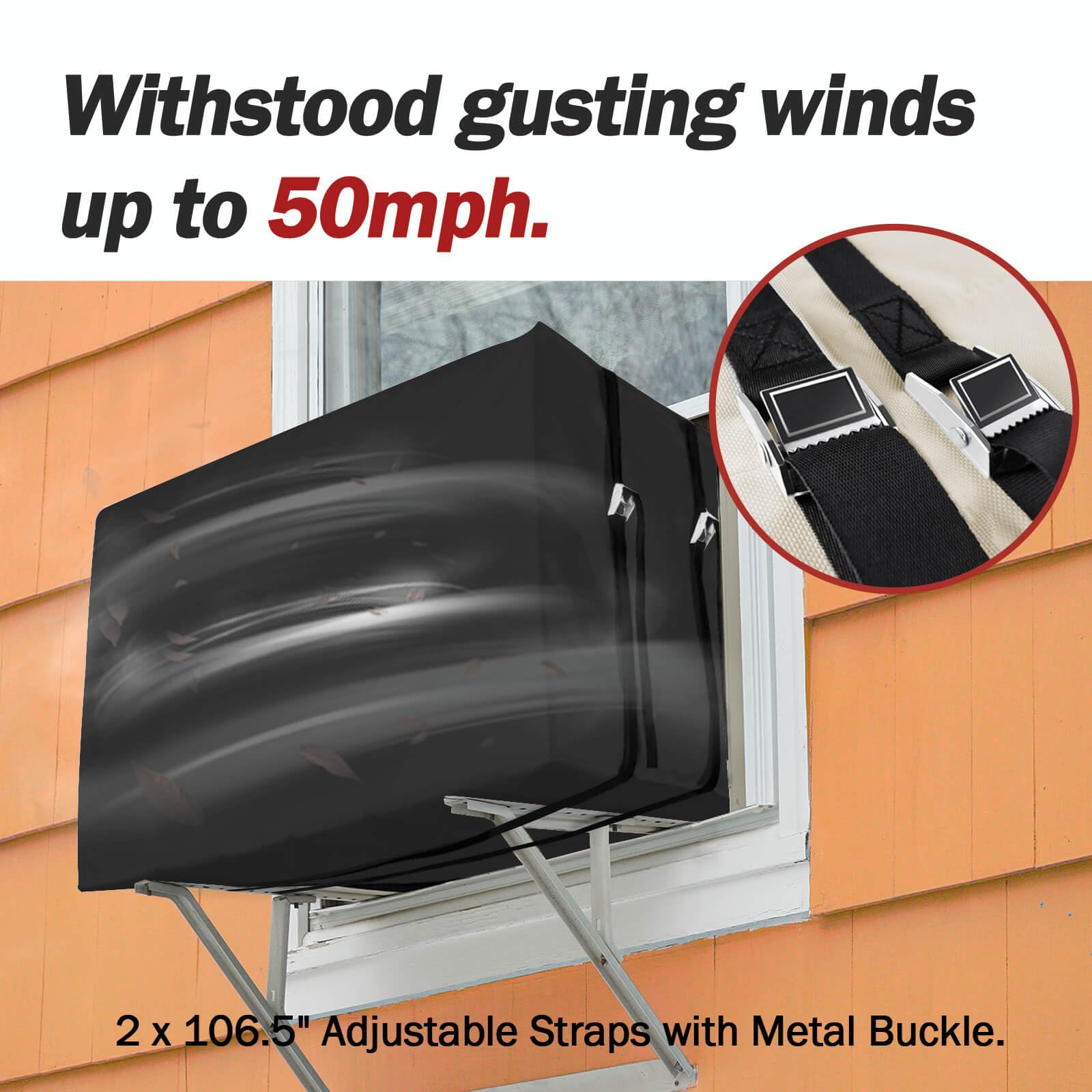 Air Conditioner Covers for Window Units Winter Outside with Double Insulation, 600D Cloth Window Air Conditioner Cover, Sewing Cuttable Window AC Cover with Adjustable Straps with Metal Buckles