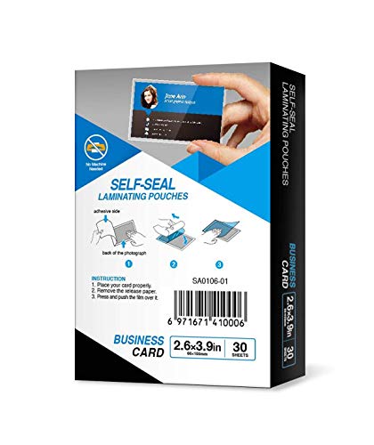 Everest Self Adhesive Laminating Pouches, Self Sealing Pouches for Cards, Waterproof, 2.6 x 3.9 Inches, 30 Sheets,10 Mil Thick, Gloss Finish Business Card, No Laminating Machine Needed
