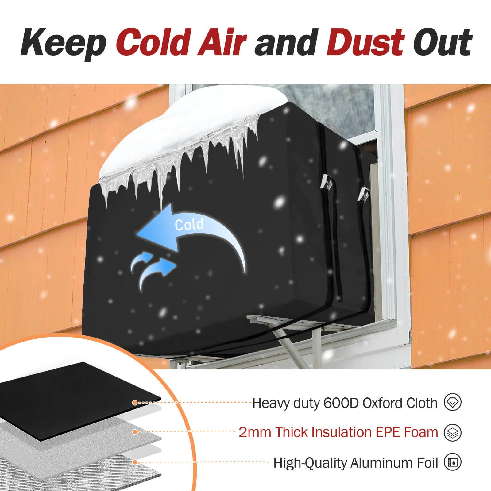 TOHONFOO Winter Window Air Conditioner Insulation Cover Outside, Window AC Covers with 3 Layers, Waterproof & Dust-Proof AC Cover for Window Unit, 21"Lx15"Hx16"D - Black