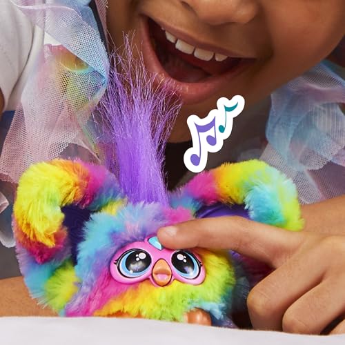 Furby Furblets Ray-Vee Mini Friend, Electronica Music, Speaks Only Furbish, Electronic Plush Toys for Girls & Boys, Interactive Pets, Rainbow, Easter Basket Stuffers, 6+
