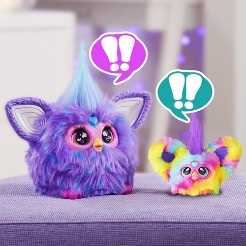 Furby Furblets Ray-Vee Mini Friend, Electronica Music, Speaks Only Furbish, Electronic Plush Toys for Girls & Boys, Interactive Pets, Rainbow, Easter Basket Stuffers, 6+