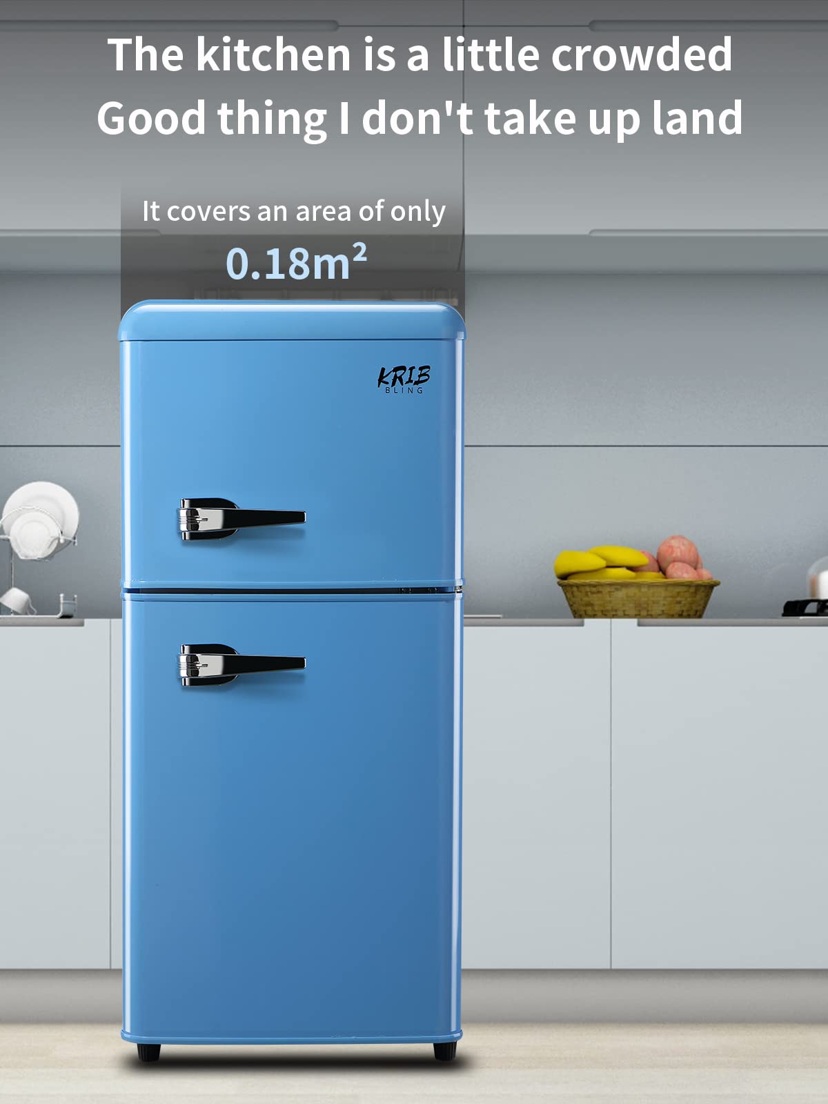 KRIB BLING Mini Fridge Compact Refrigerator Small Refrigerator 7 Level Adjustable Thermostat Removable Shelves with Stainless Steel 2 door for Office Dorm Apartment 3.5 Cu.Ft Blue