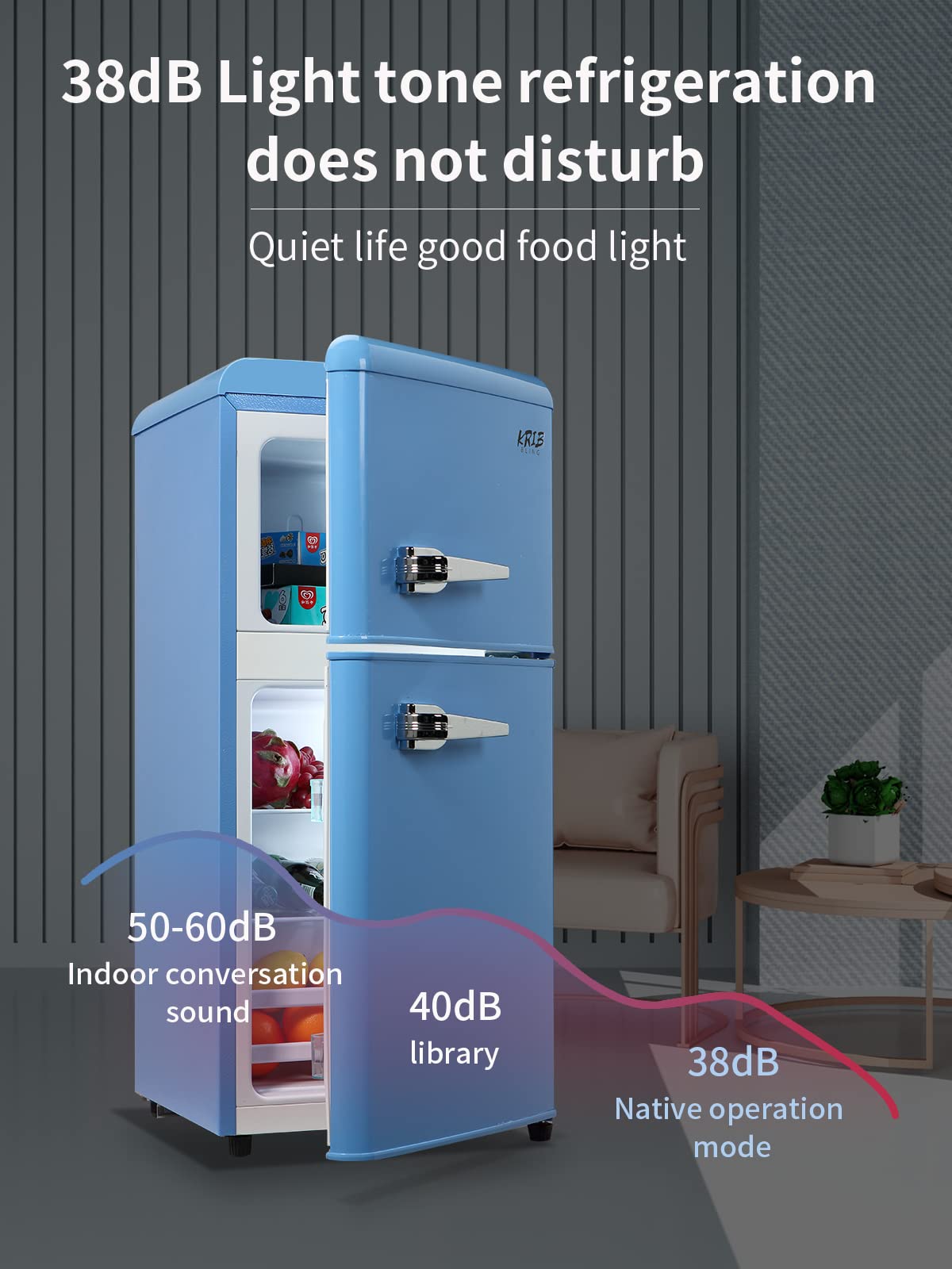 KRIB BLING Mini Fridge Compact Refrigerator Small Refrigerator 7 Level Adjustable Thermostat Removable Shelves with Stainless Steel 2 door for Office Dorm Apartment 3.5 Cu.Ft Blue